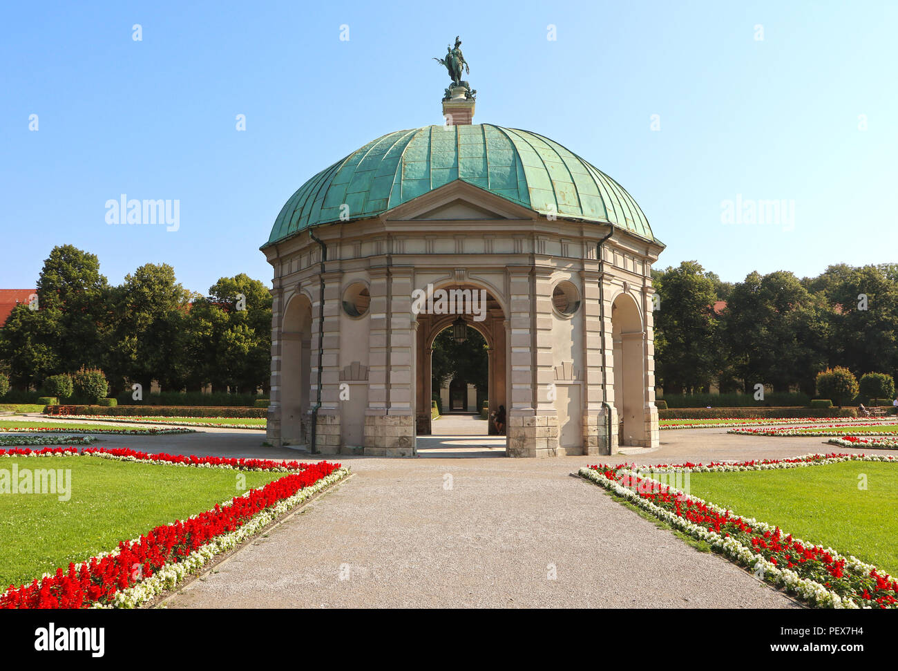 Munich, Germany, summer view of the Hofgarten round pavilion in the ...