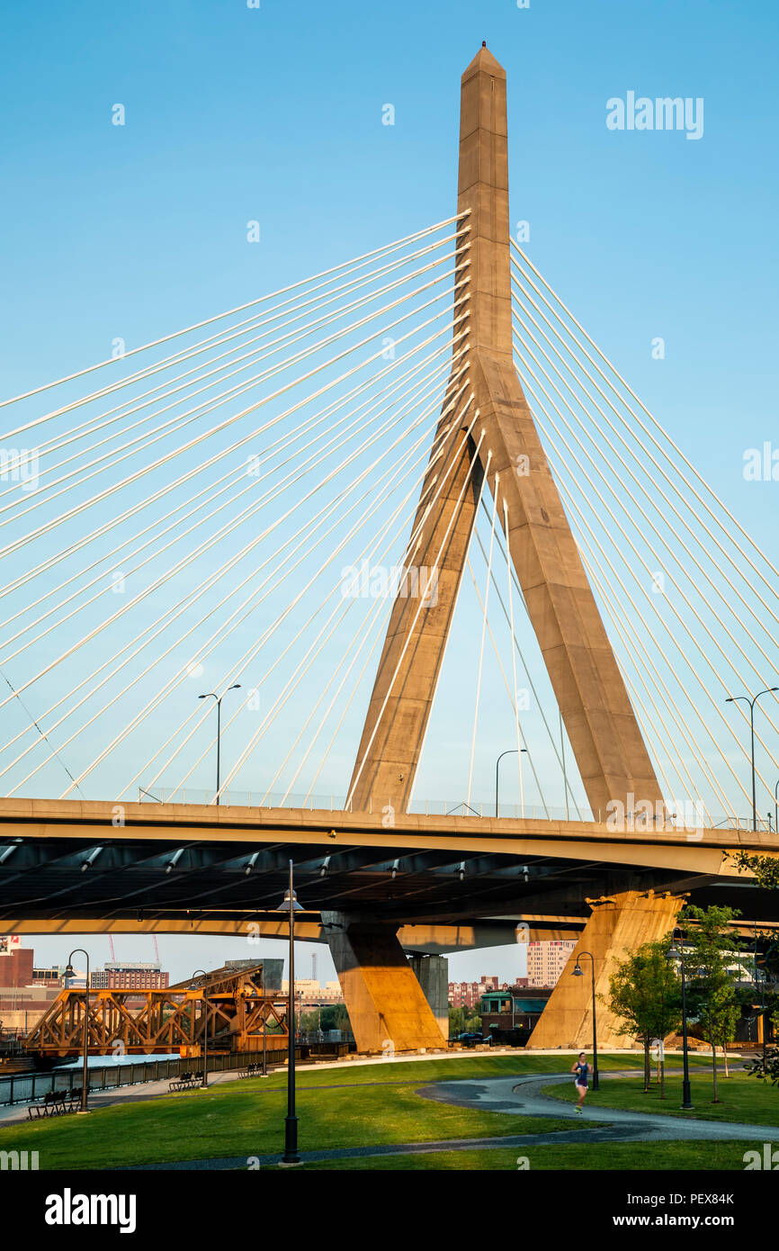 Leonard P. Zakim/Bunker Hill Memorial Bridge (Zakim Bridge) and runner ...