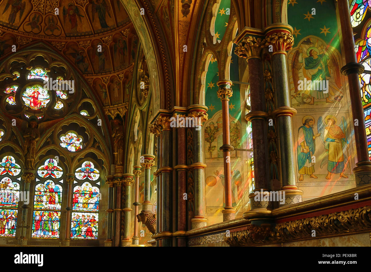 Stained glass windows and artwork inside The Church of St Mary, Studley ...