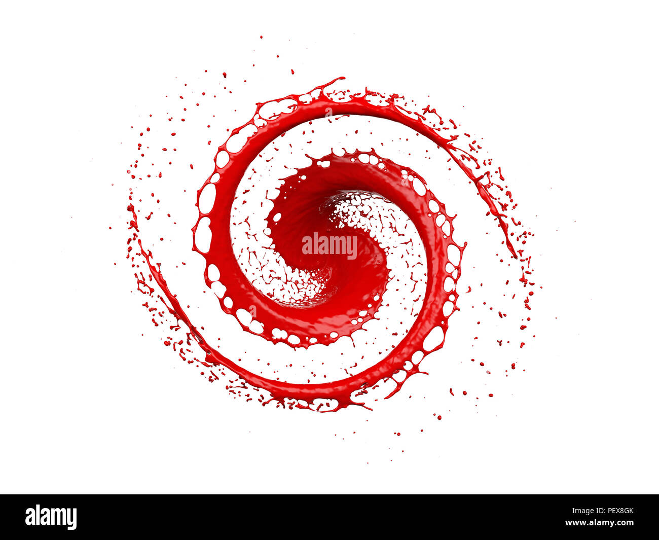 Red liquid splashing in circle and drops isolated on white background ...