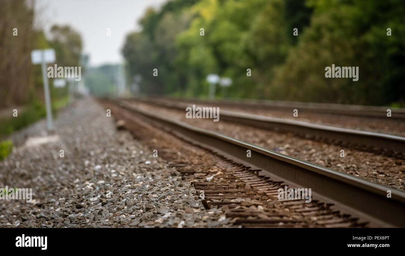 Old railroad tracks blur off into the distance Stock Photo - Alamy