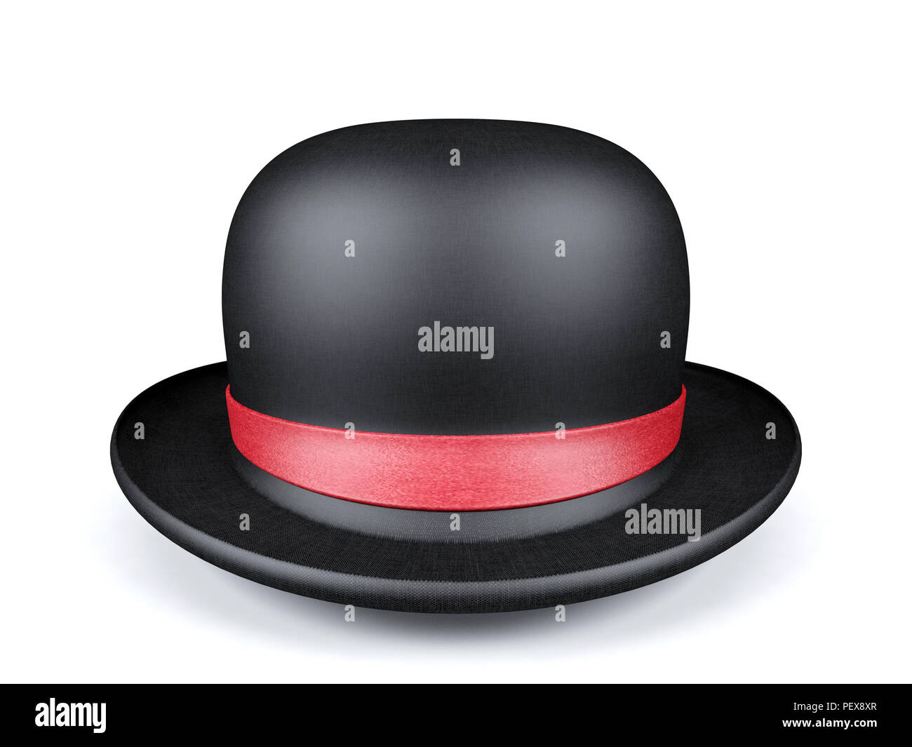 Black round hat with red ribbon isolated on white background, 3D ...