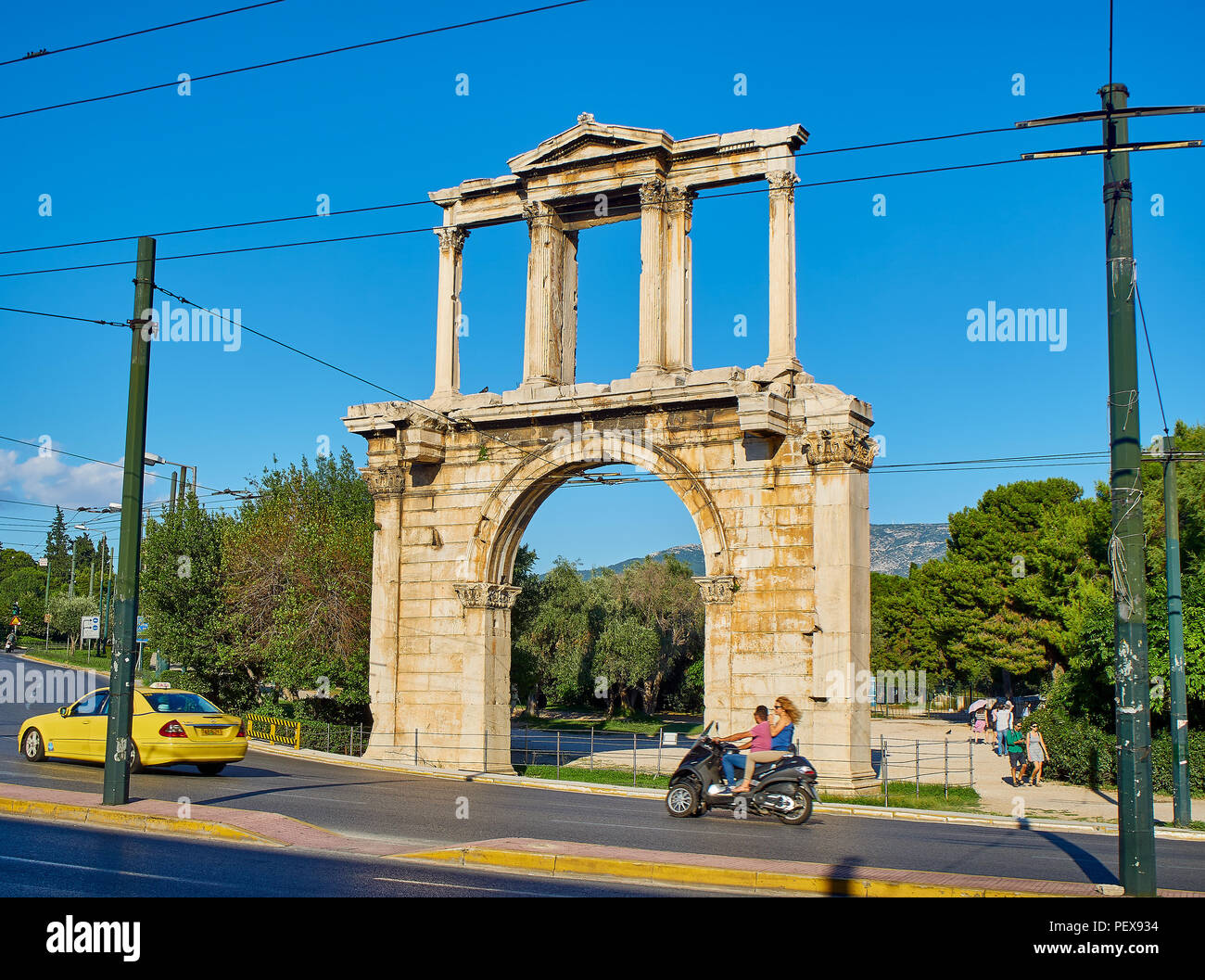 Arch of Hadrian or Hadrian`s gate, ancient monumental triumphal arched ...