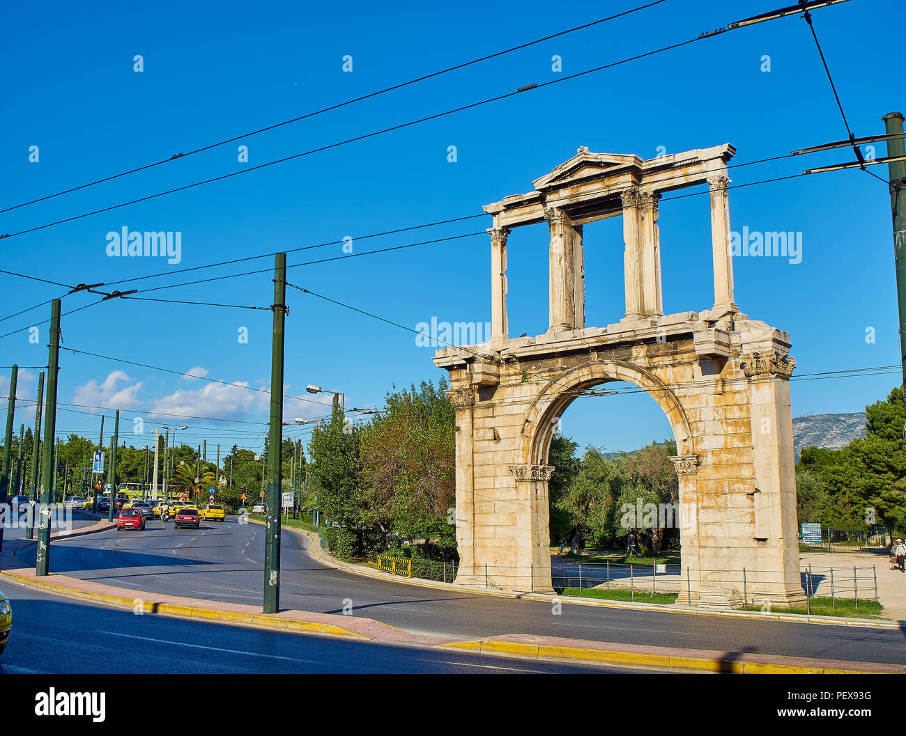 Arch of Hadrian or Hadrian`s gate, ancient monumental triumphal arched ...
