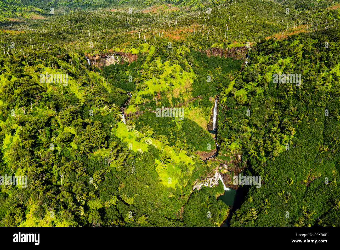 Kahili Falls (aerial), Hanapepe Valley, Kauai, Hawaii USA Stock Photo ...