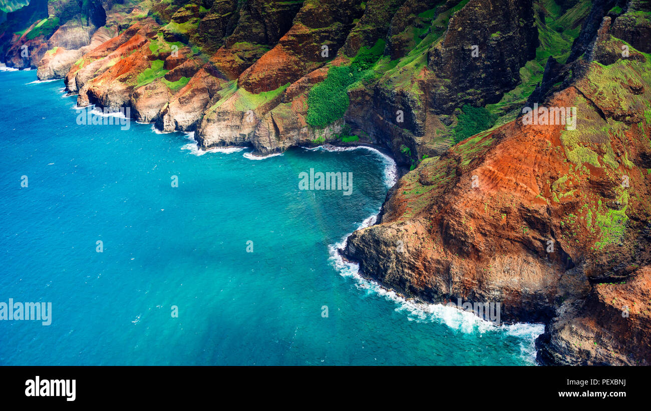 The Na Pali Coast (aerial), Napali Coast Wilderness State Park, Kauai ...