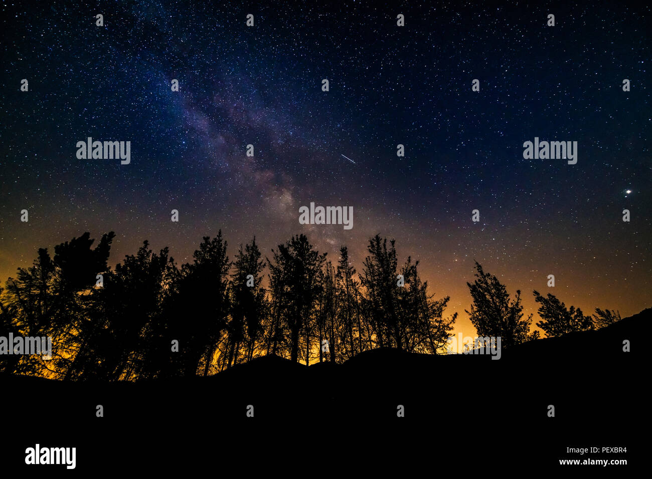 The Milky Way and Perseid meteor over Rose Valley, Los Padres National ...