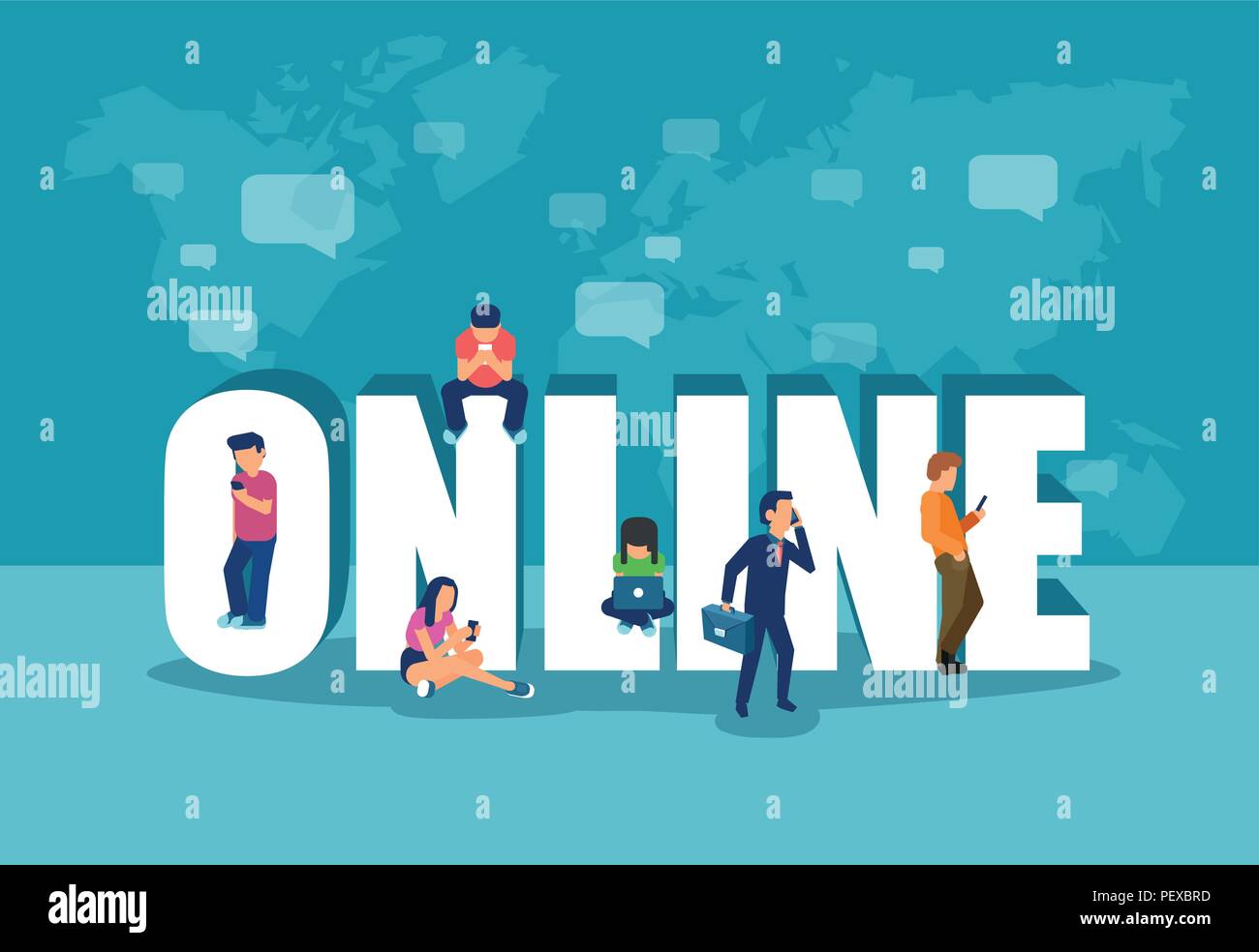 Online addiction concept. Vector of group of people using mobile ...