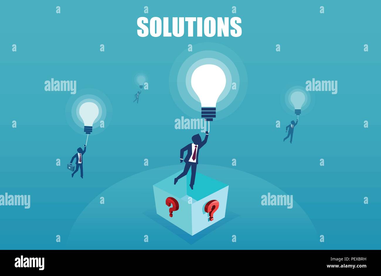 Thinking outside the box concept. Vector of businessmen with bright ...