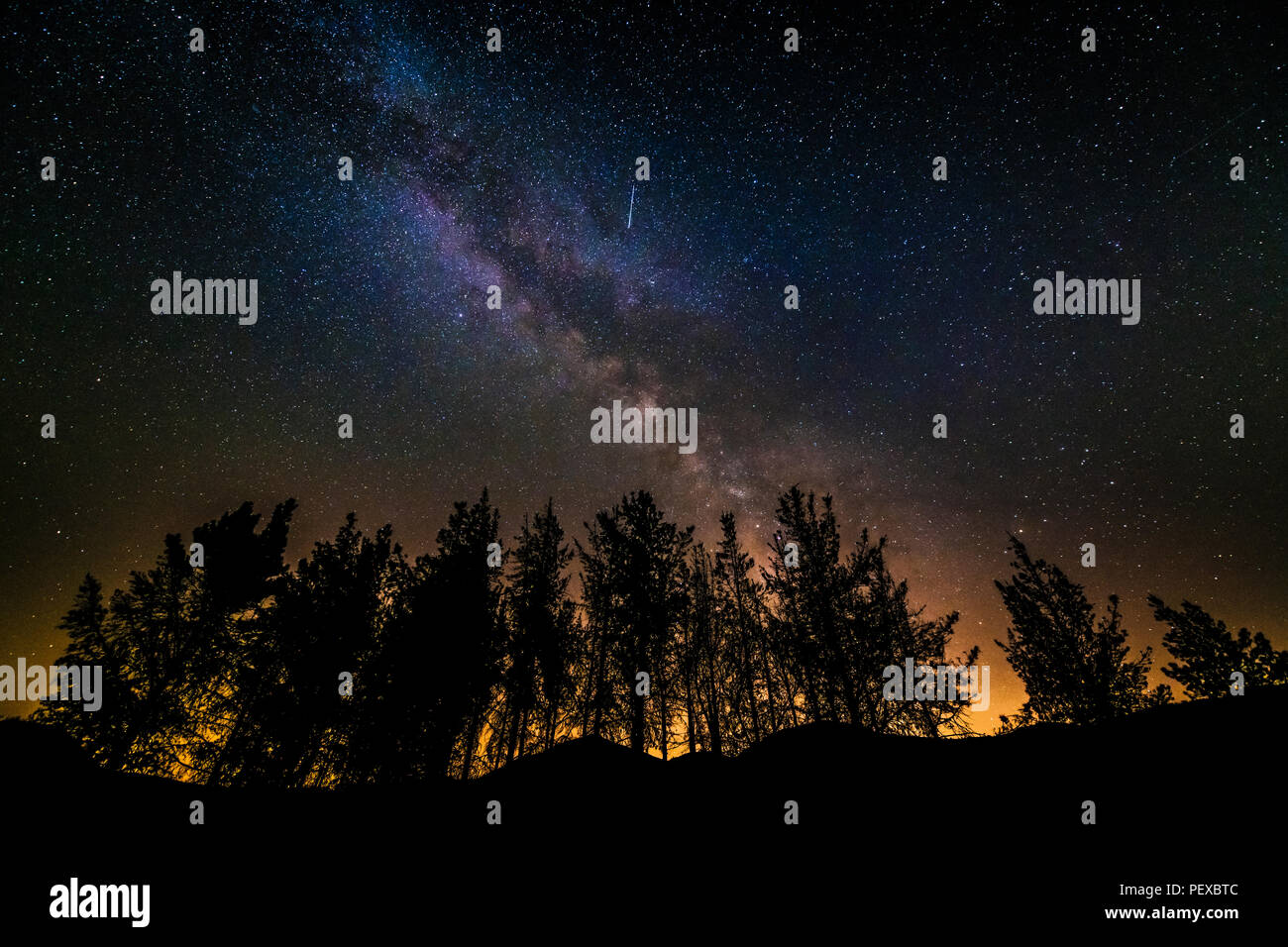 The Milky Way and Perseid meteor over Rose Valley, Los Padres National ...