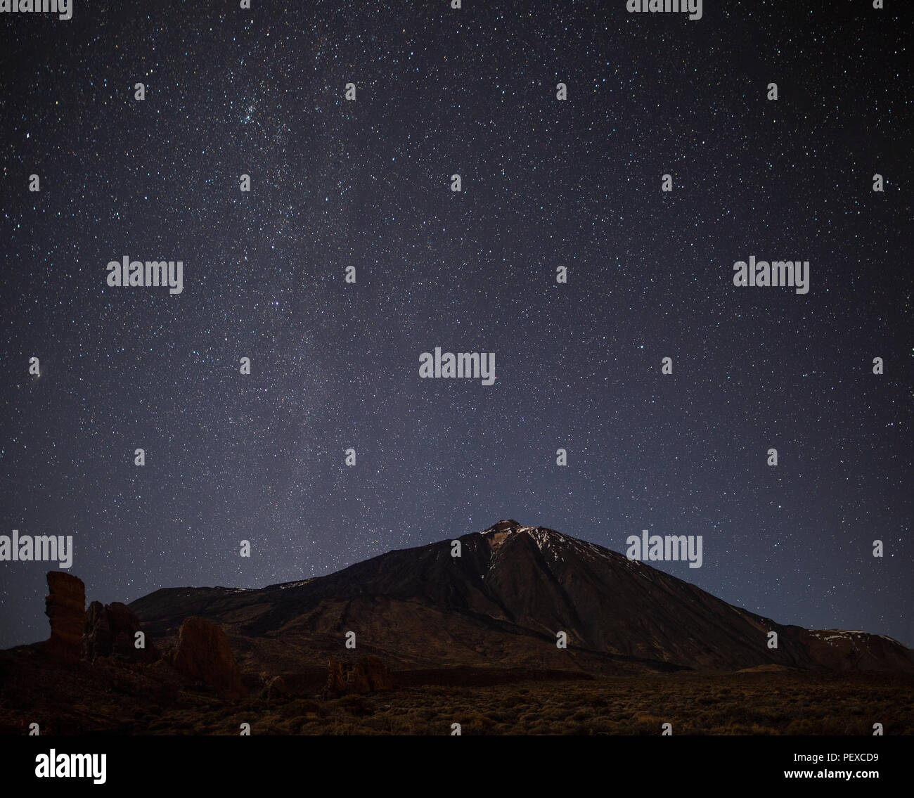 Night sky with shiny stars above volcano El Teide. Milky Way. Night in ...