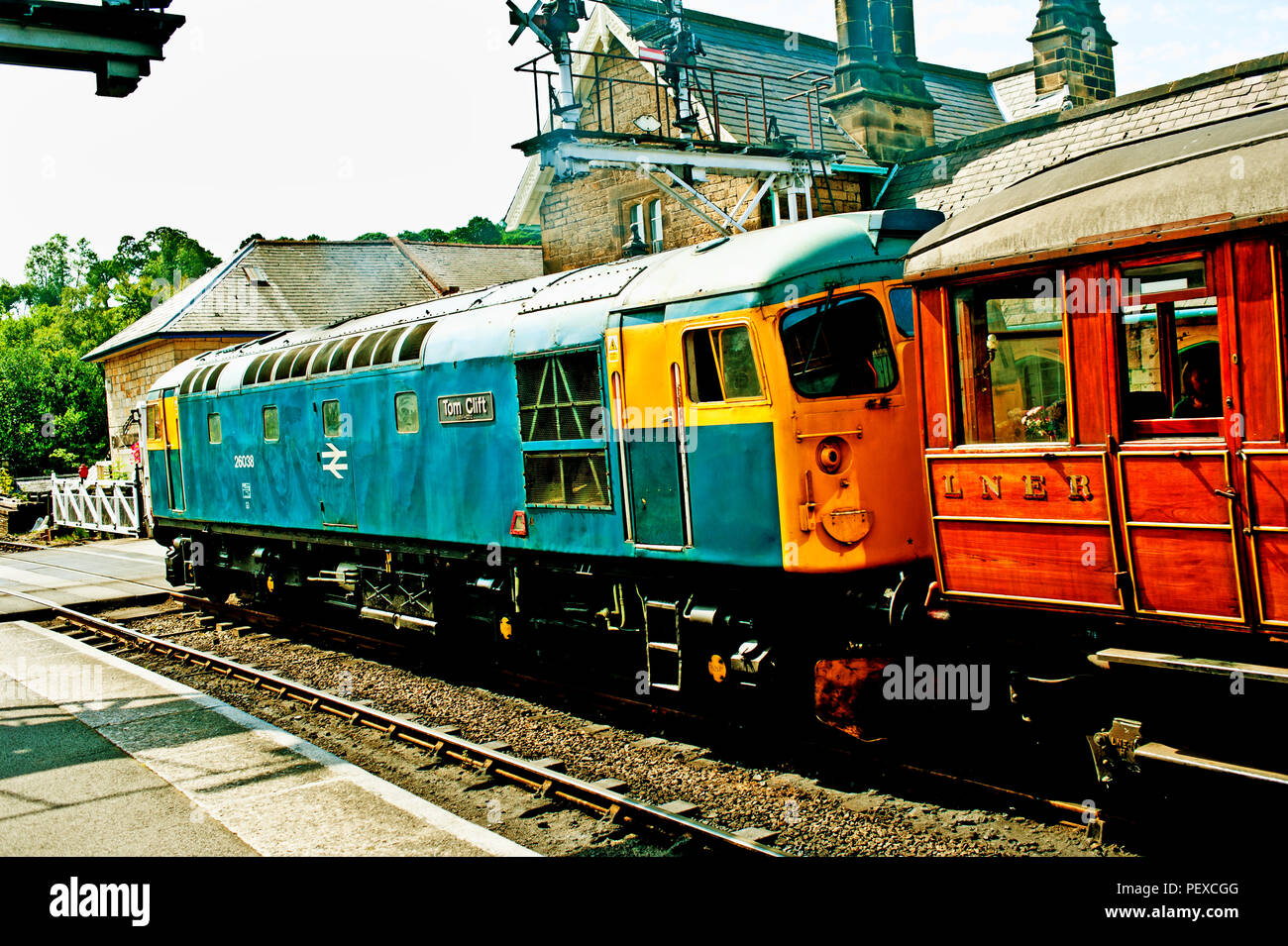 Class 26038 Tom Clift on teak coaches at Grosmont, North Yorkshire ...