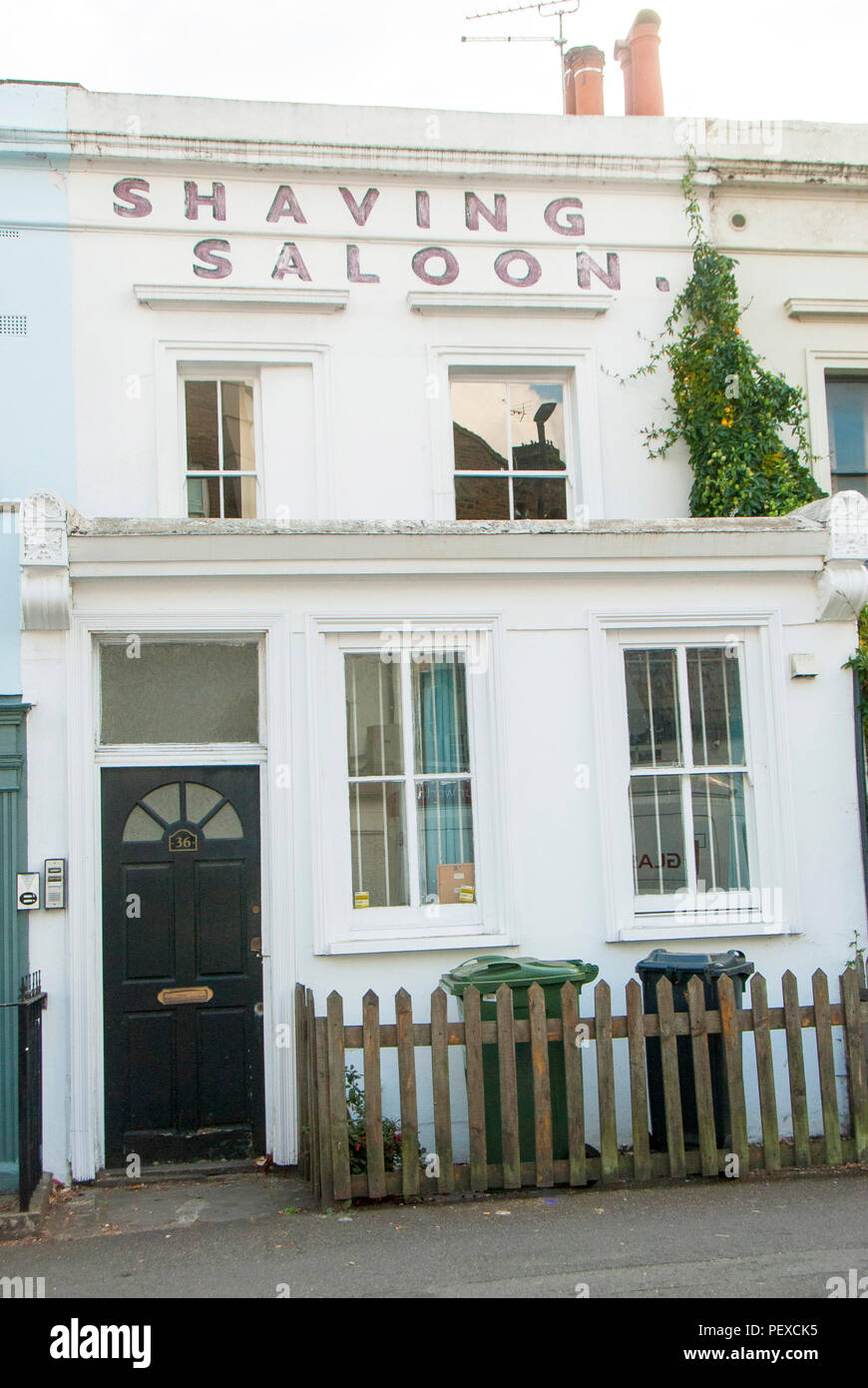 London, UK, 25 July 2018 Shaving saloon sign in Stockwell Green Stock ...