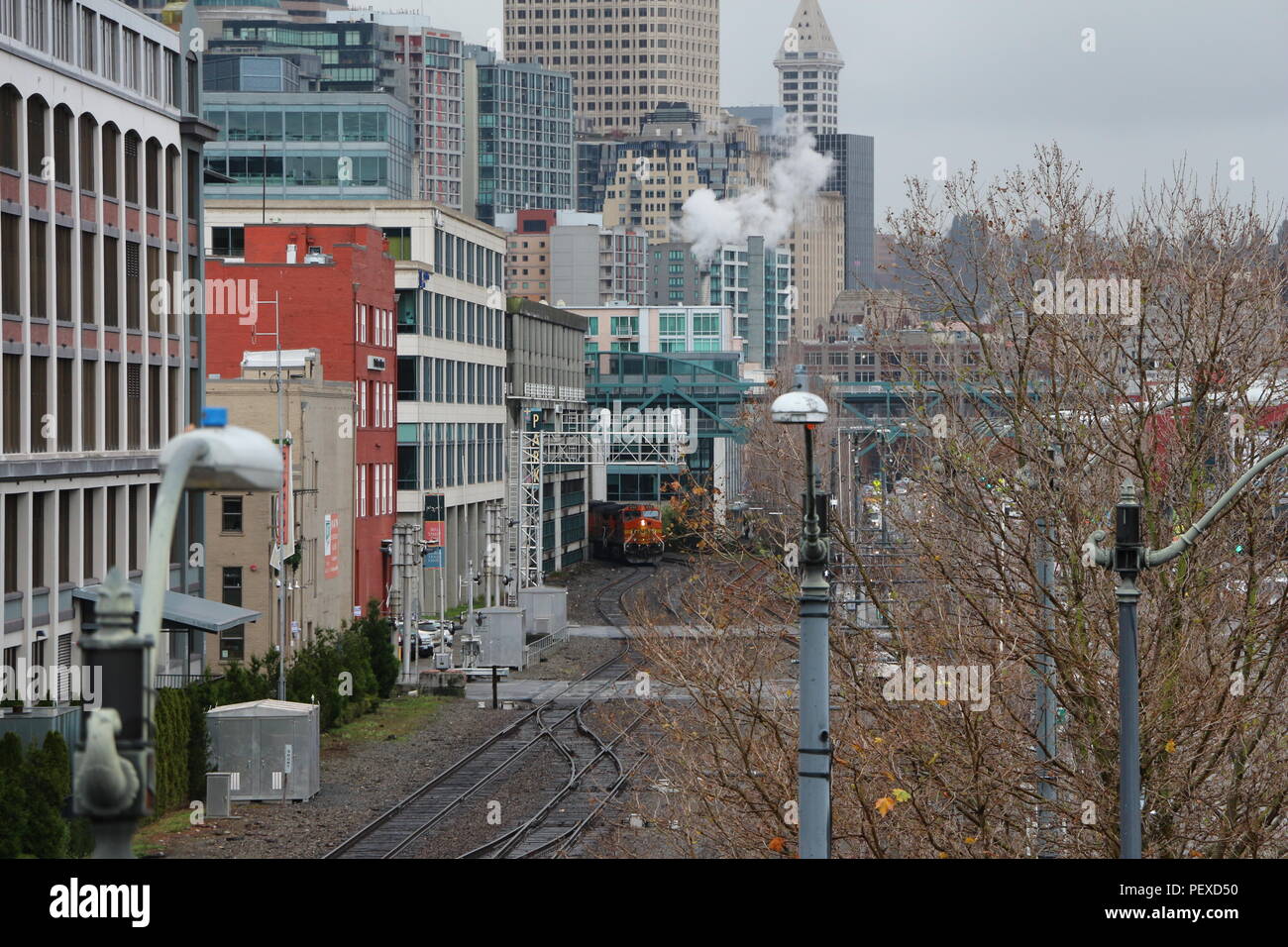Train tracks downtown Seattle Stock Photo - Alamy