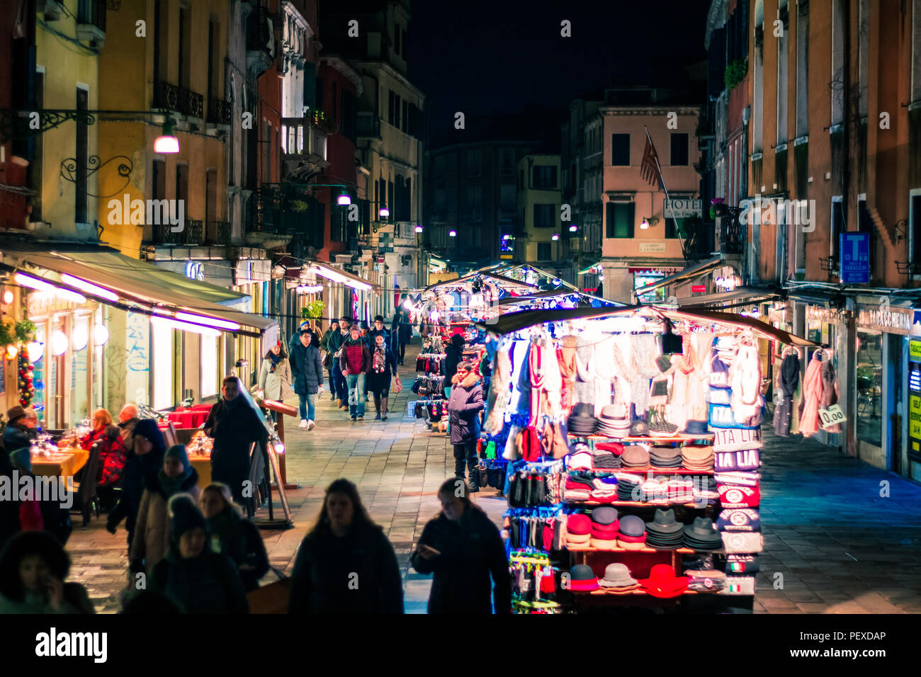 Busy shopping streets at night in Venice Stock Photo - Alamy
