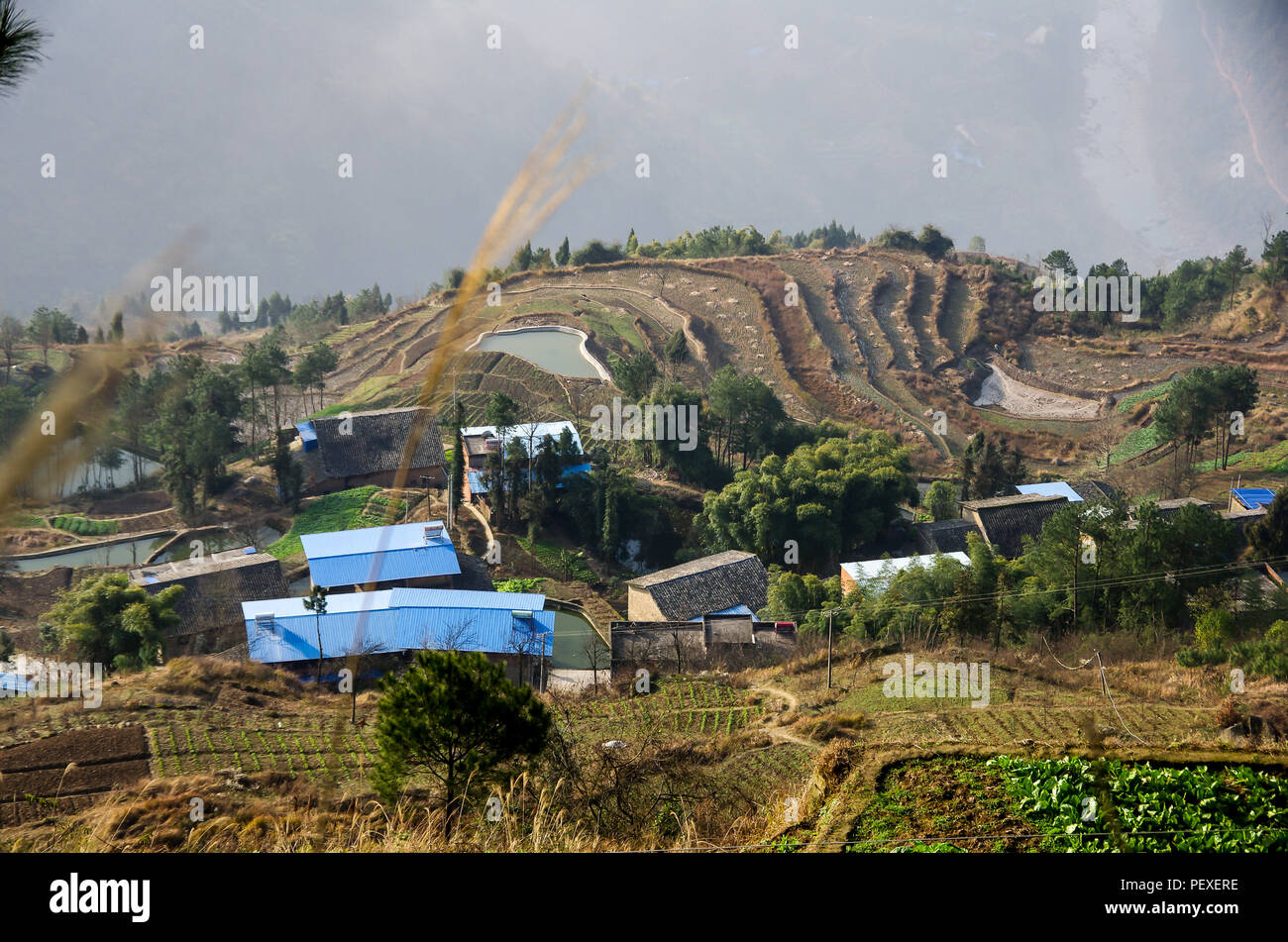 Terrace and Villages in the Mountain Area Stock Photo - Alamy