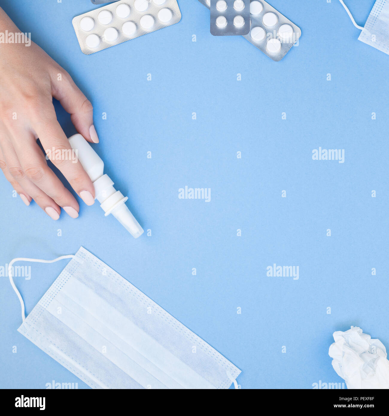 Creative flat lay concept of seasonal spring allergy with napkins ...