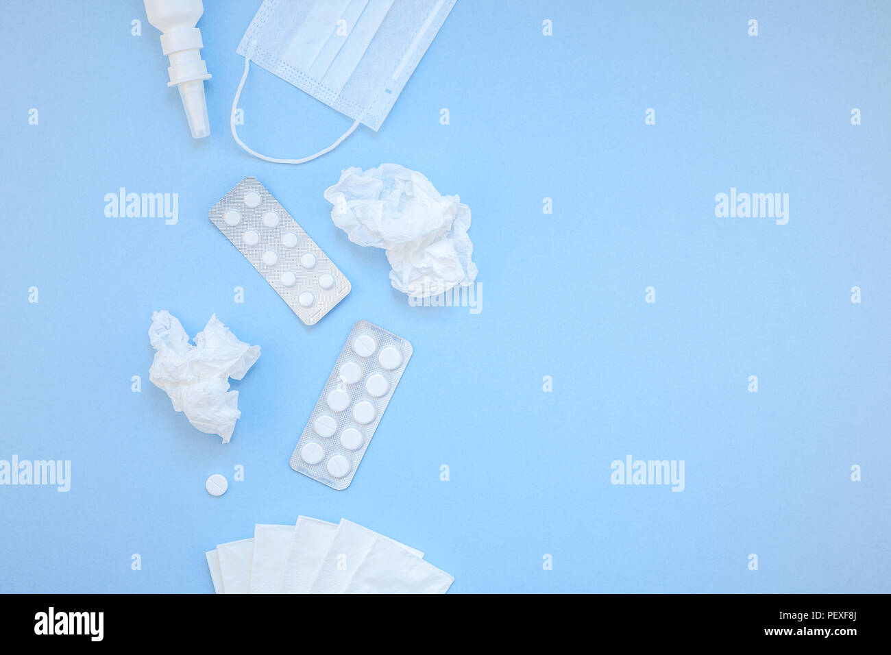 Creative flat lay concept of seasonal spring allergy with napkins ...