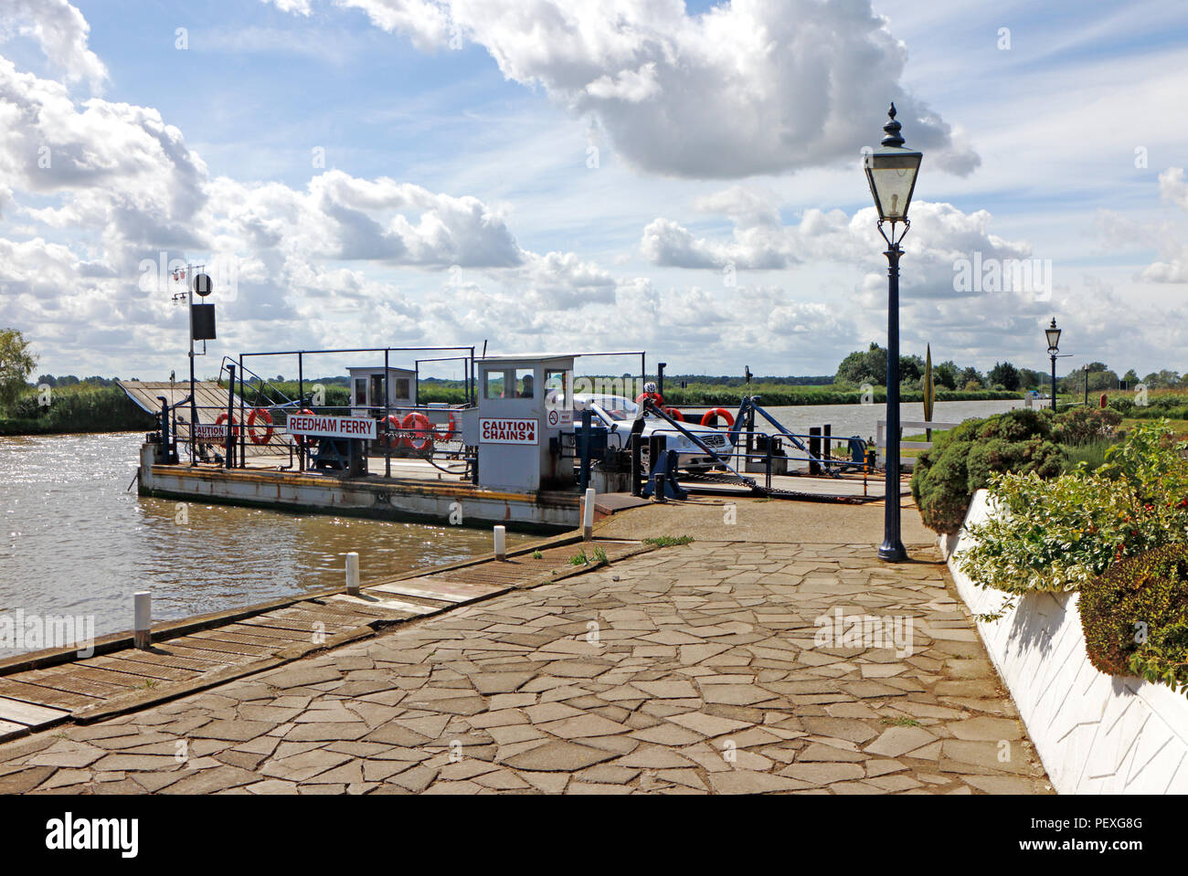 A vehicular chain ferry unloading after crossing the River Yare on the ...