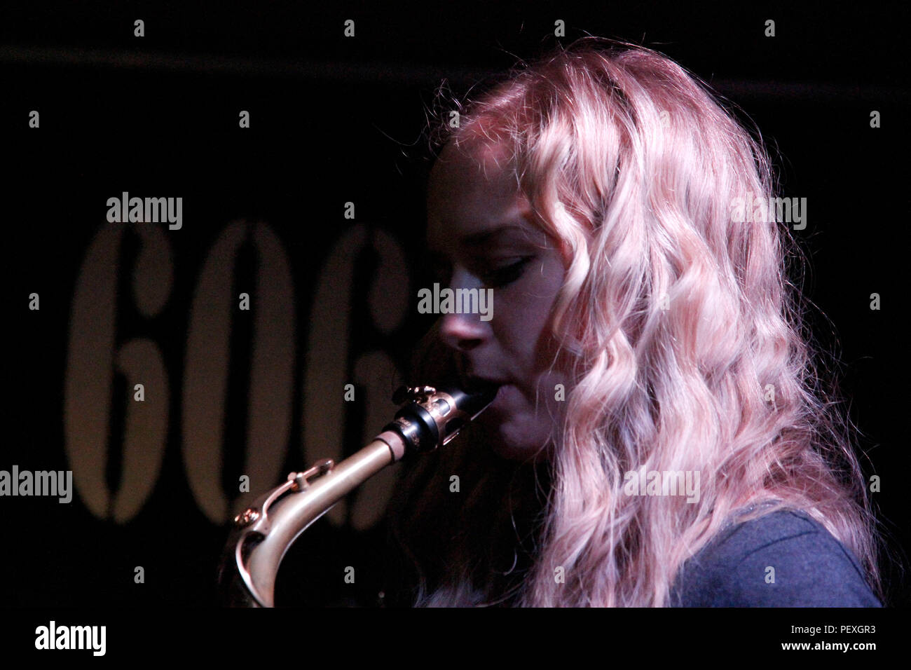 Holly Barrett, Alto Saxophone player at London's 606 Club Stock Photo ...