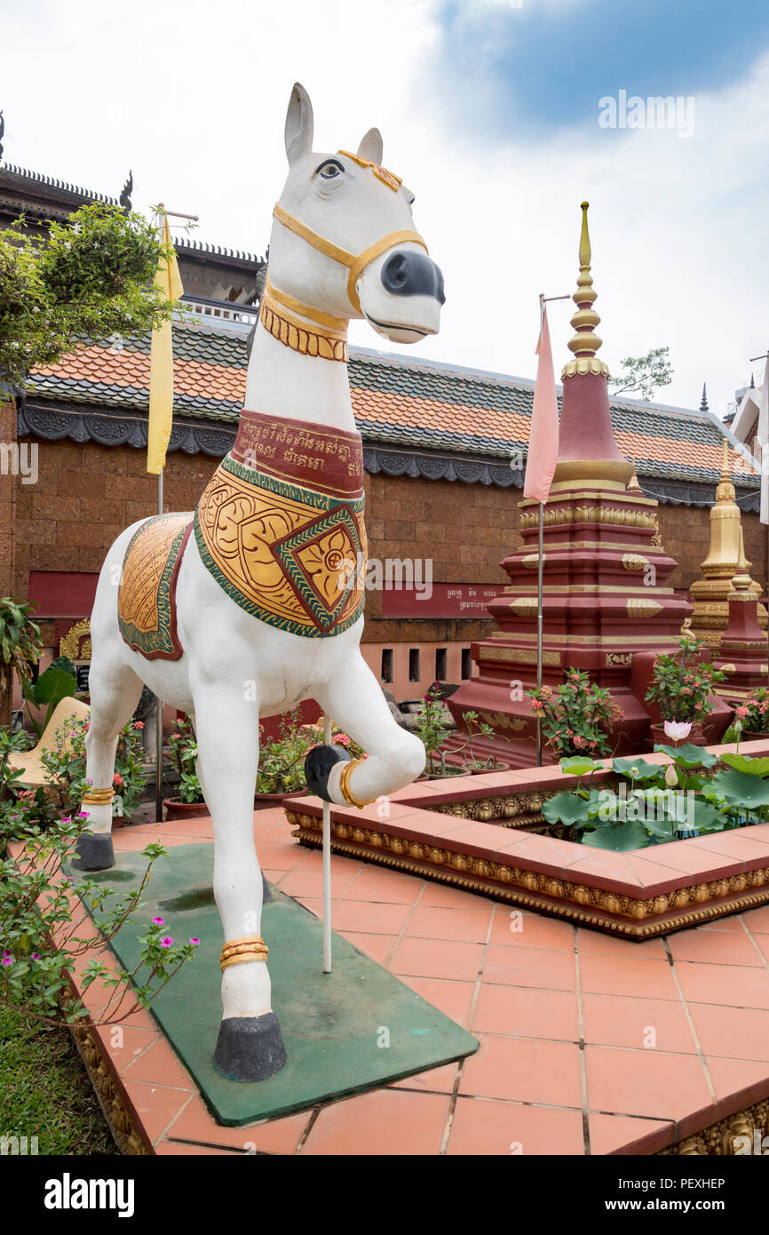 Horse statue in Buddhist temple Wat Preah Prom Rath in Siem Reap ...