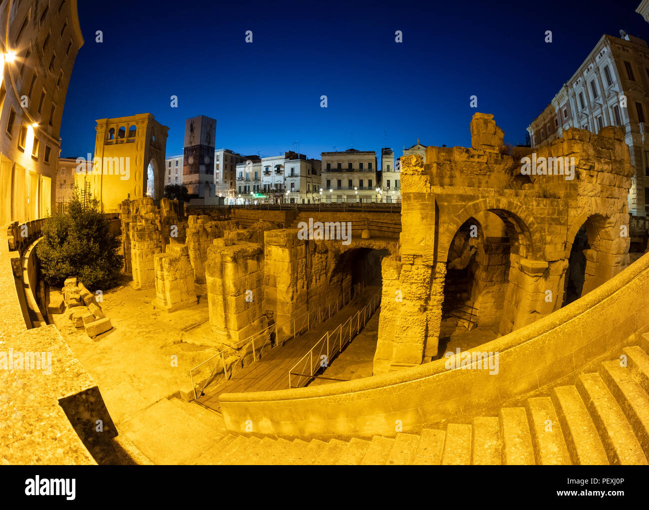 Roman amphitheater of Lecce. Traditional ruins of historical city ...