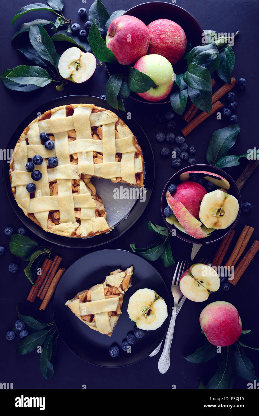 American tradition apple pie with apples, blueberry and cinnamon ...