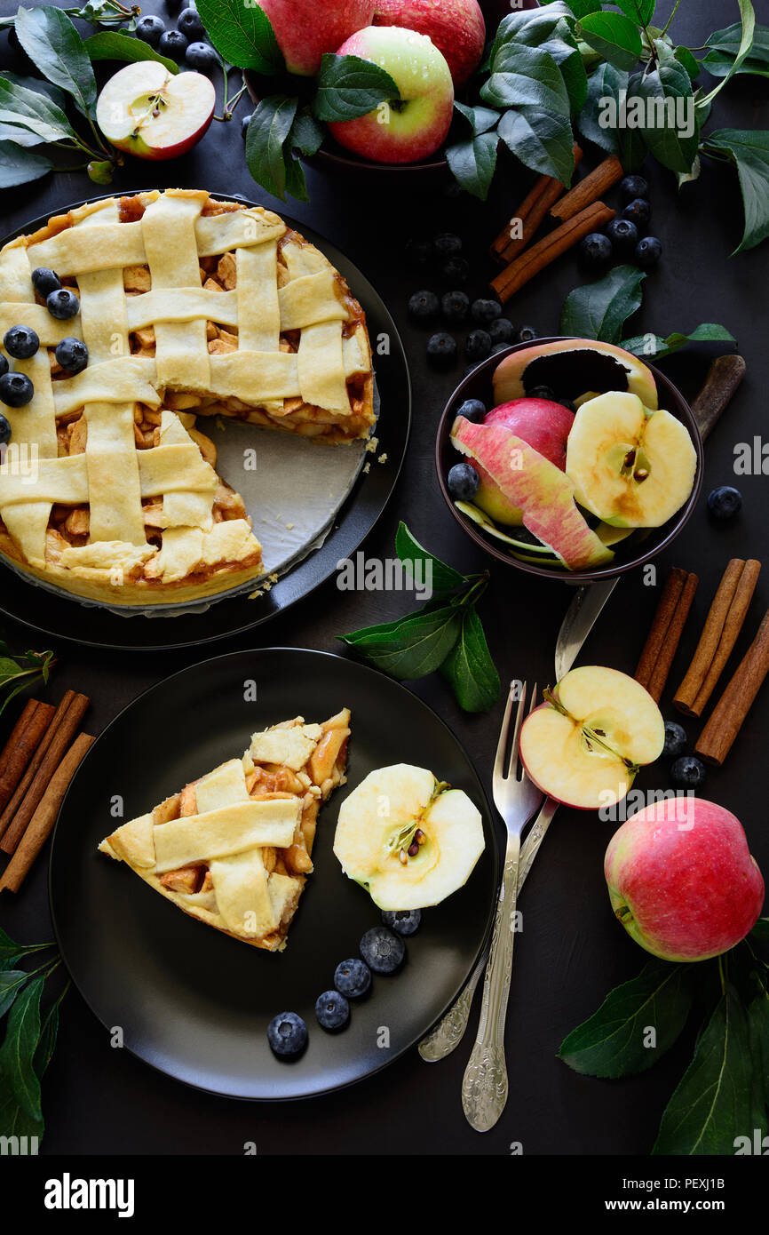 American tradition apple pie with apples, blueberry and cinnamon ...