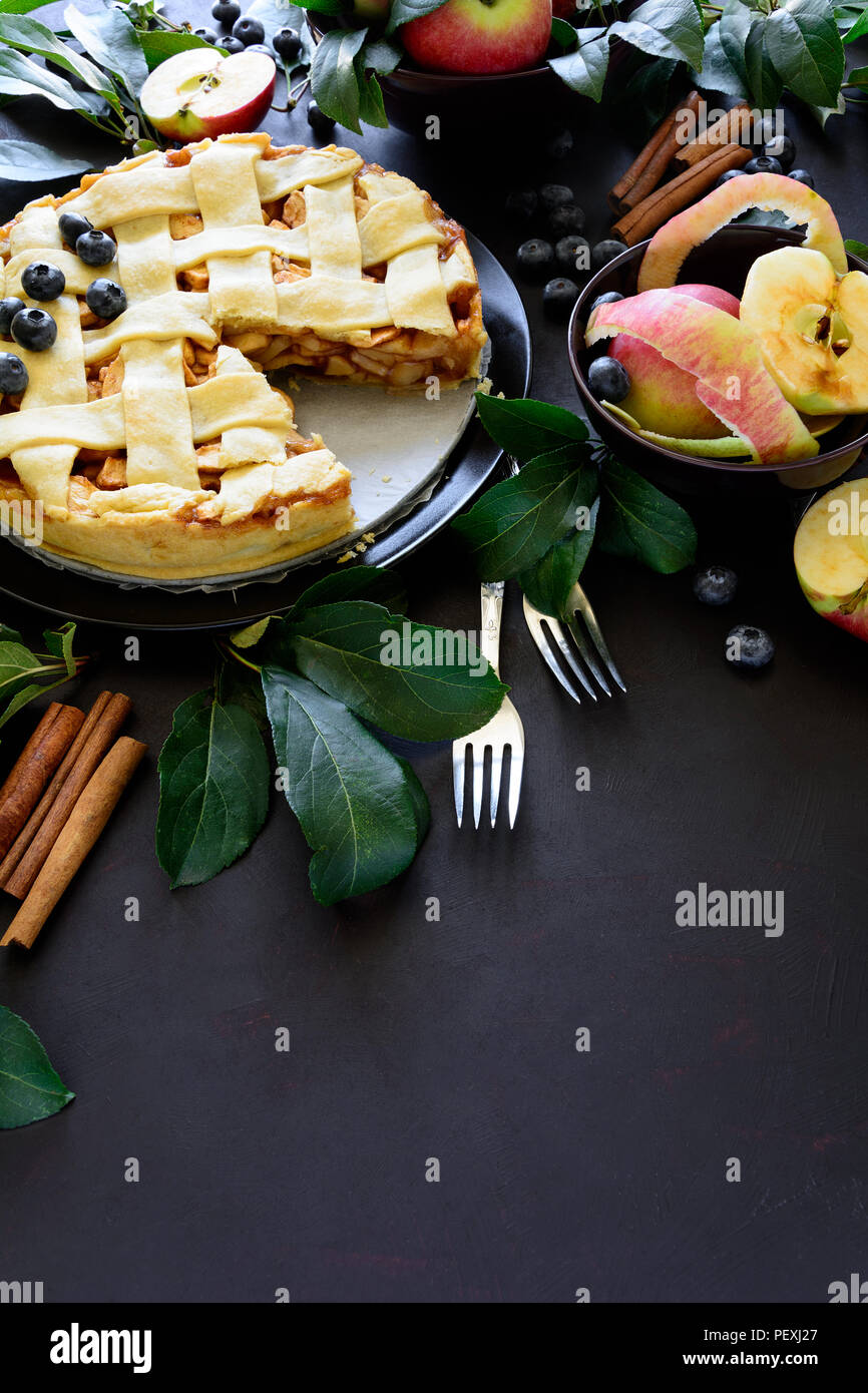 American tradition apple pie with apples, blueberry and cinnamon ...