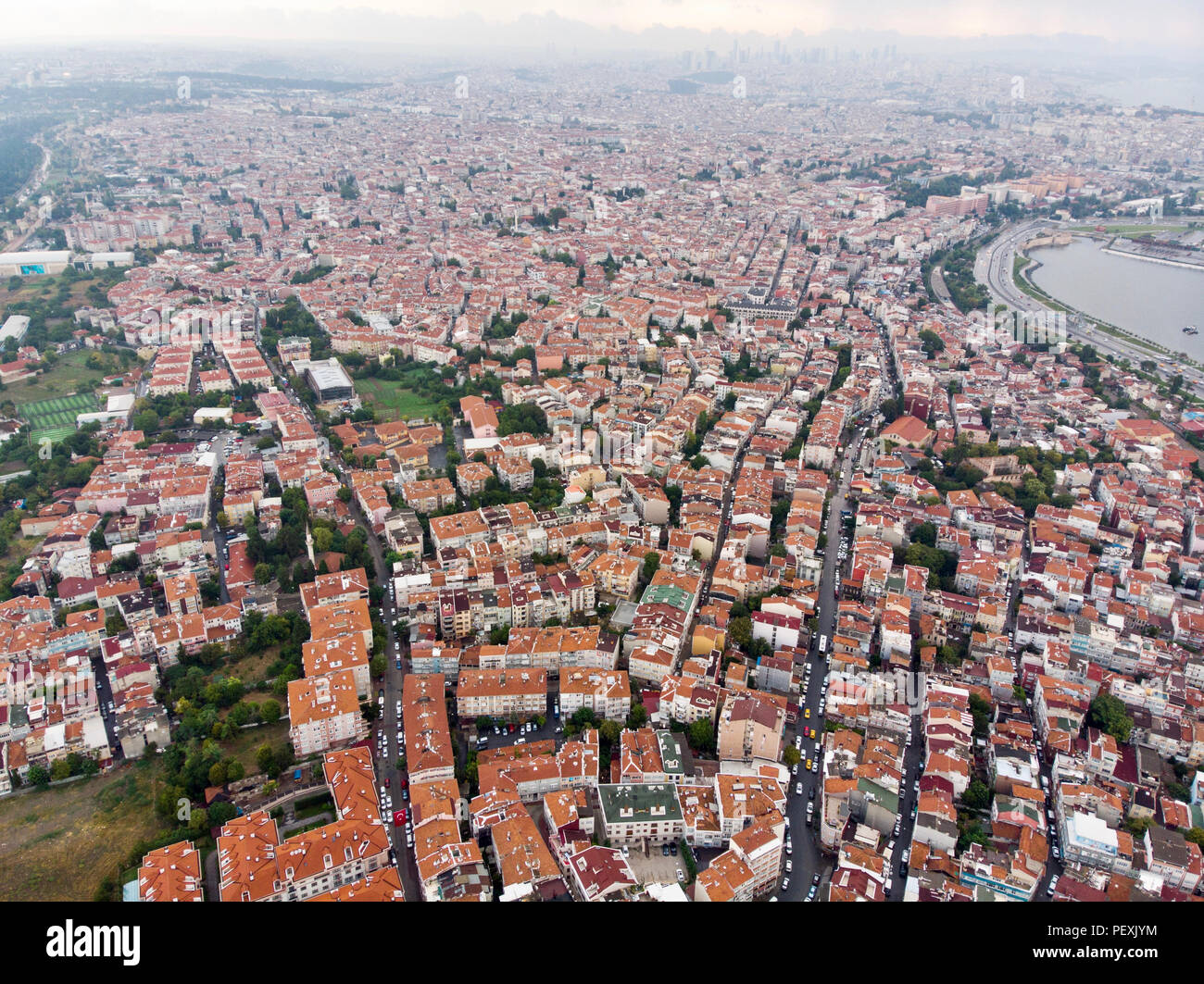 Aerial Drone View of Unplanned Urbanization Istanbul City with ...