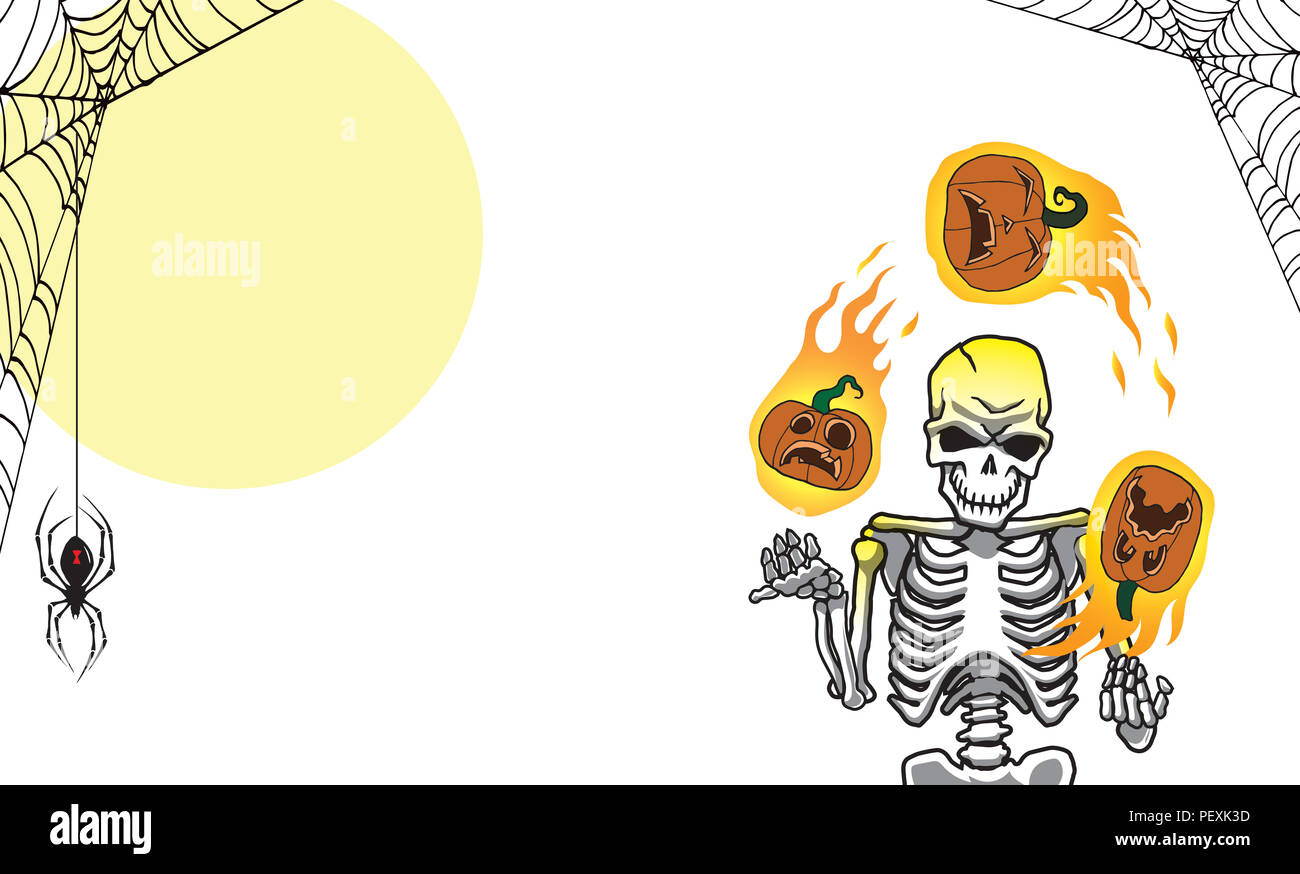 A halloween skeleton juggling flaming pumpkins tall orientation ...
