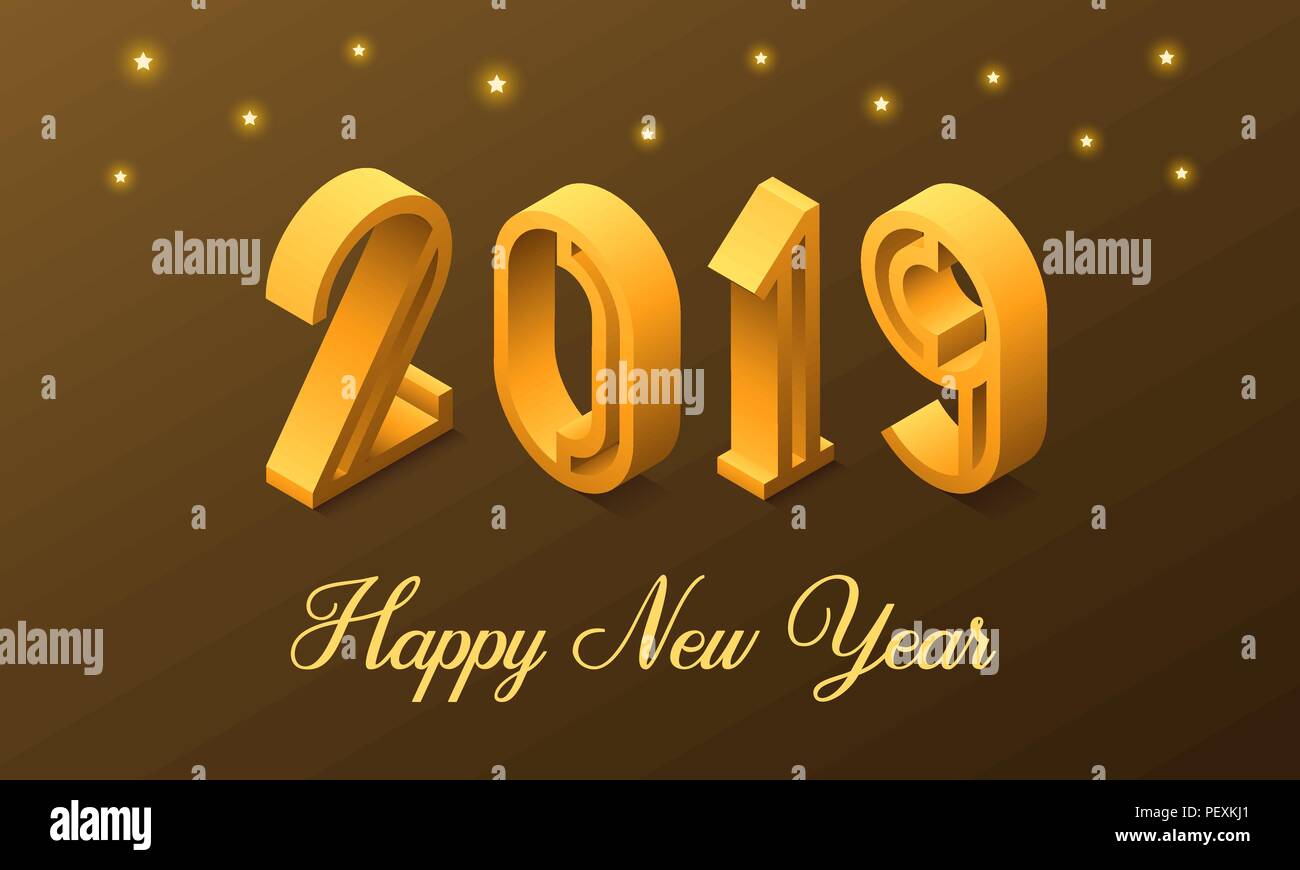 New Year 2019 in Isometric style. Vector isometric illustration of ...