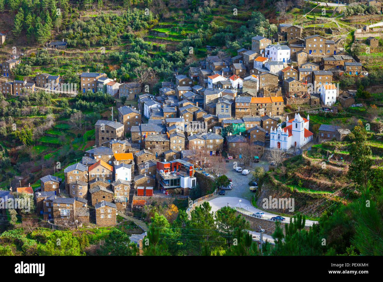 Traditional Piodao village,view with houses and trees,Portugal Stock ...