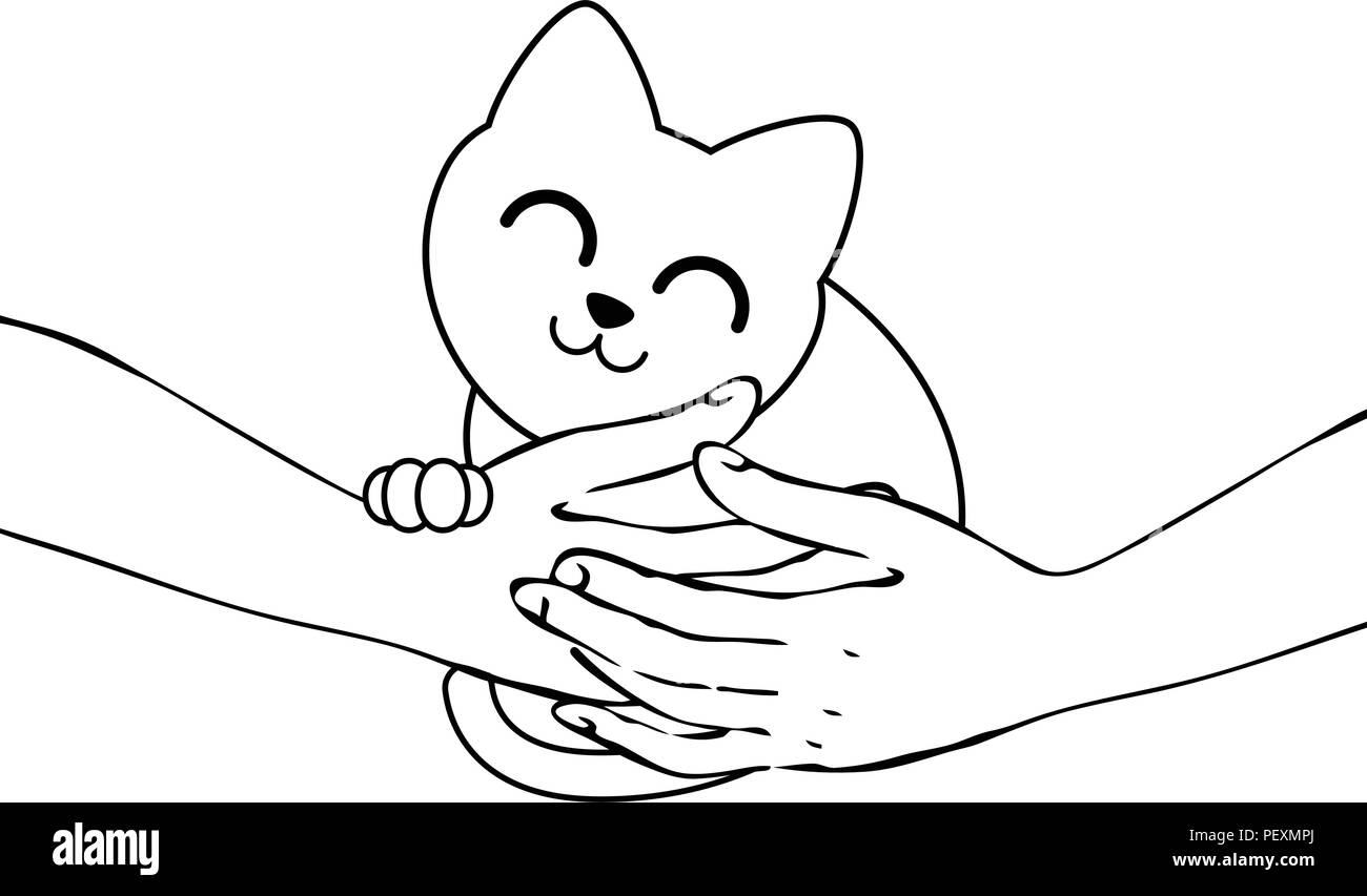 Monochrome black and white hands holding a cat Stock Vector Image & Art ...