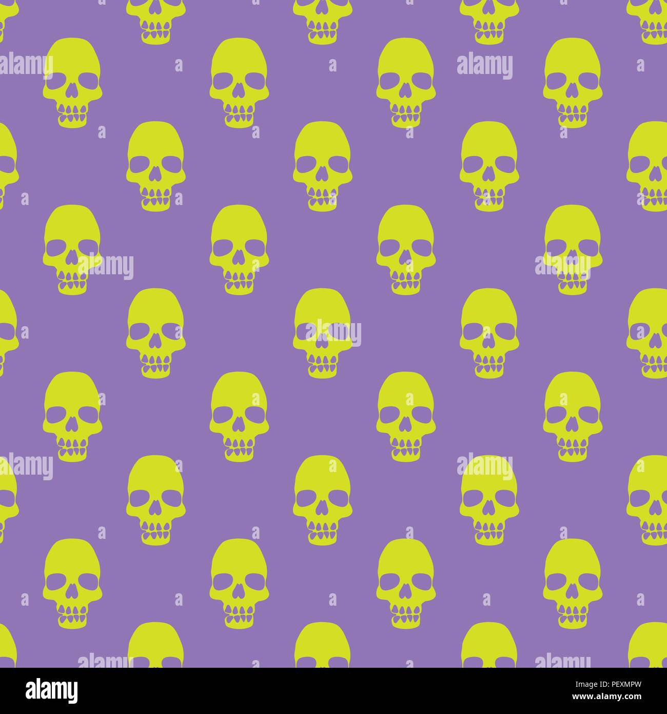Seamless pattern with yellow skulls on violet background Stock Vector ...