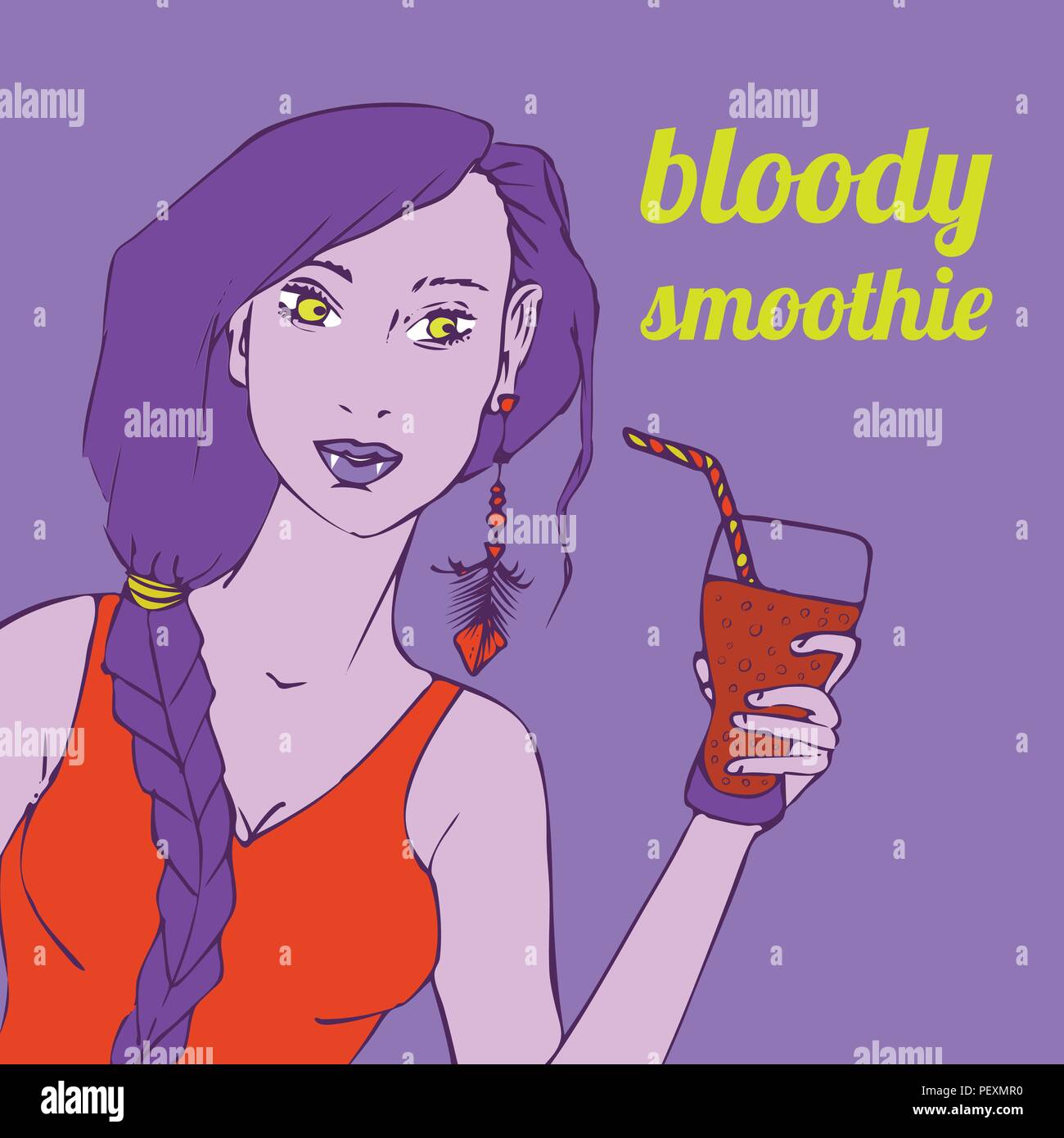 Girl holding a glass of smoothie with a straw Stock Vector Image & Art ...