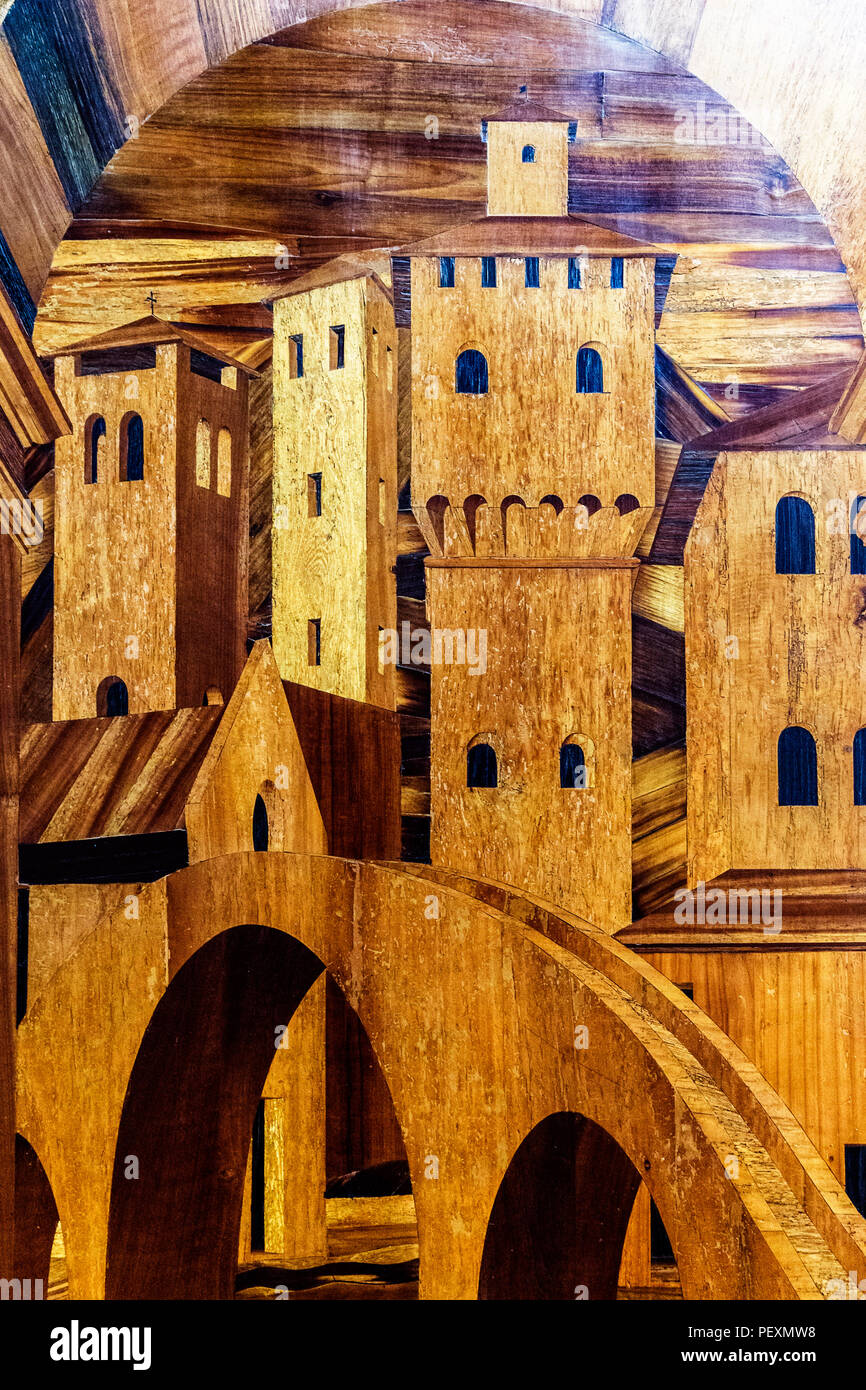 Woodcut of castle in the Museum Of Villa Mansi, Lucca, Tuscany, Italy ...