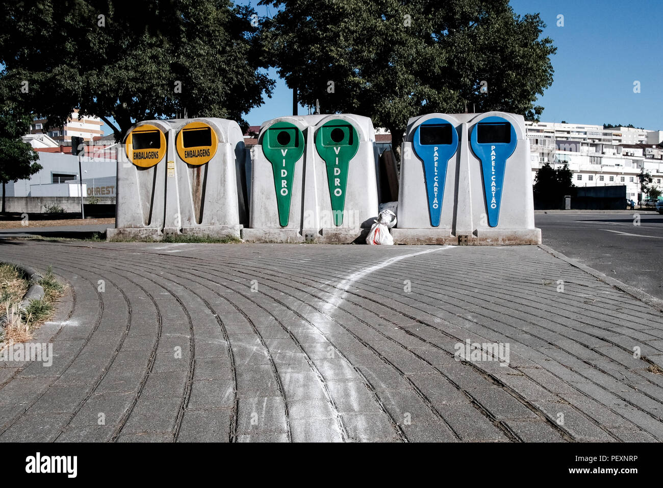 several garbage containers for recicle garbage Stock Photo - Alamy
