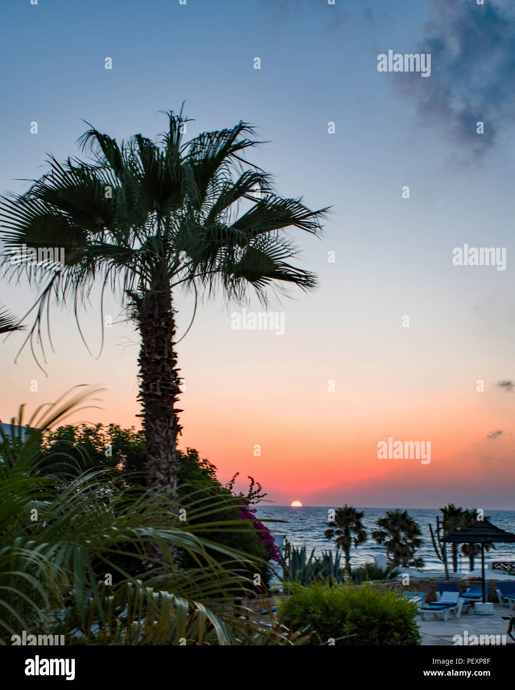 Sunset in holiday resort, Paphos Stock Photo - Alamy
