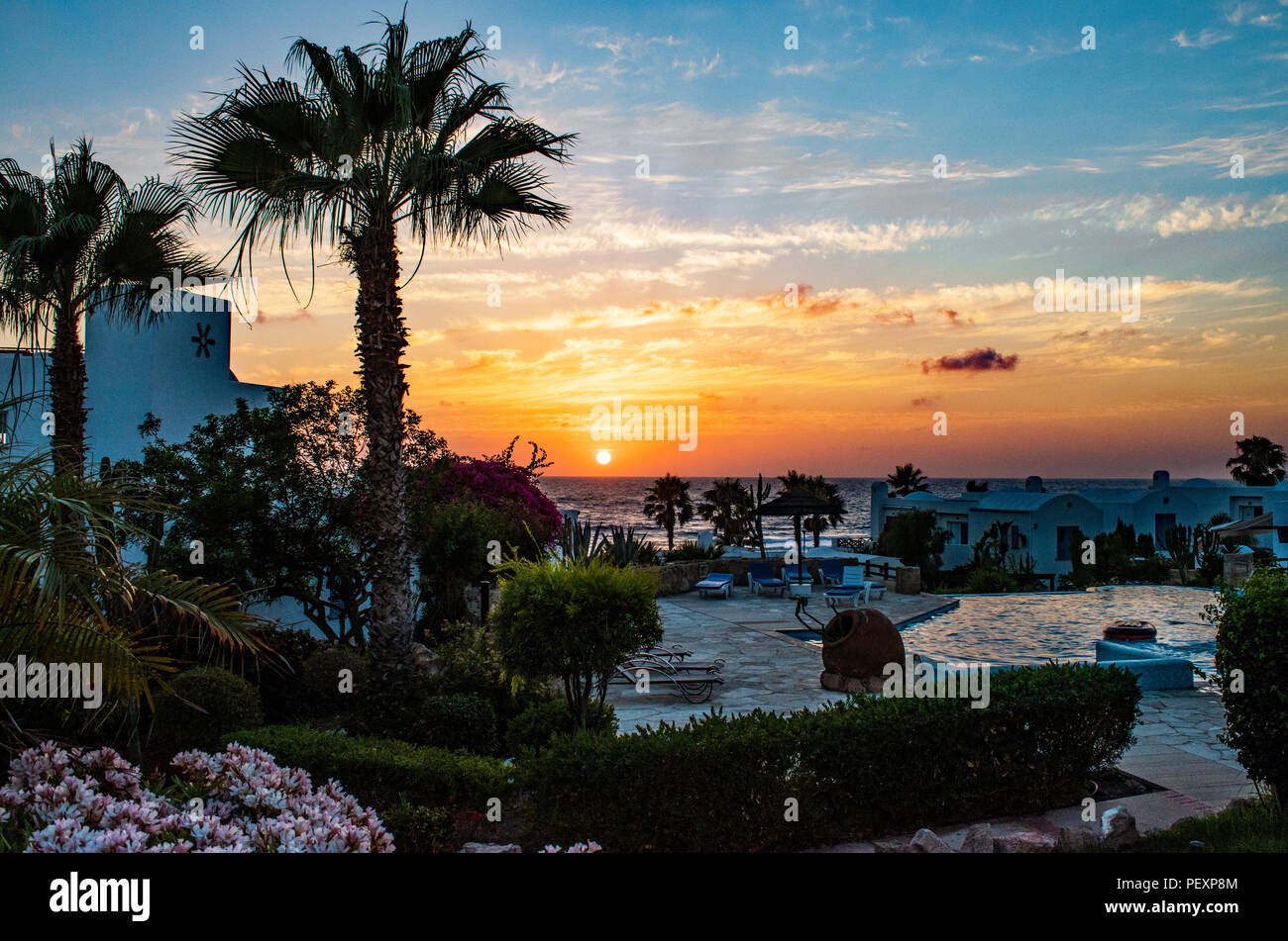 Sunset in holiday resort, Paphos Stock Photo - Alamy
