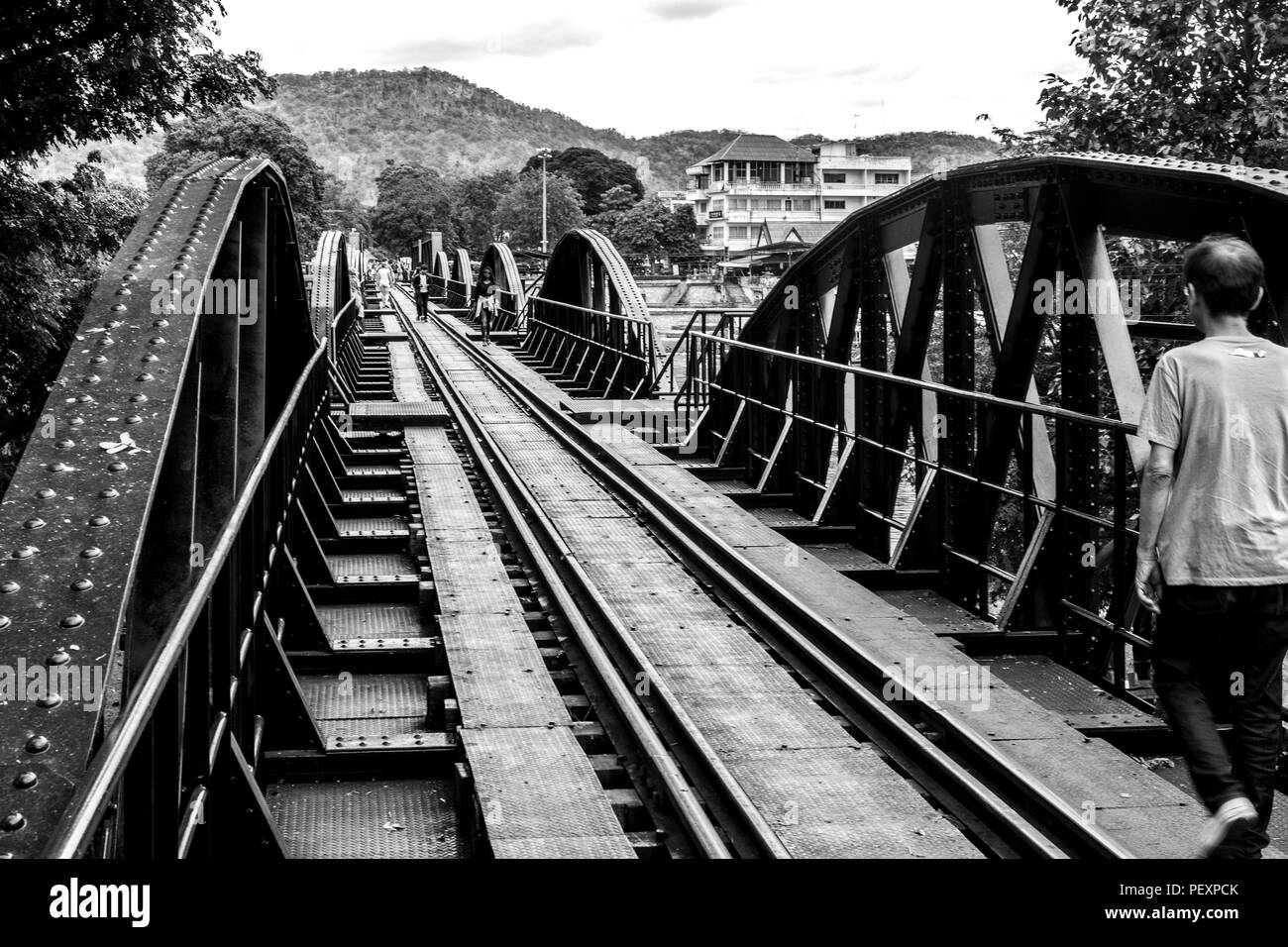 Thailand kanchanaburi death railway bridge Black and White Stock Photos ...
