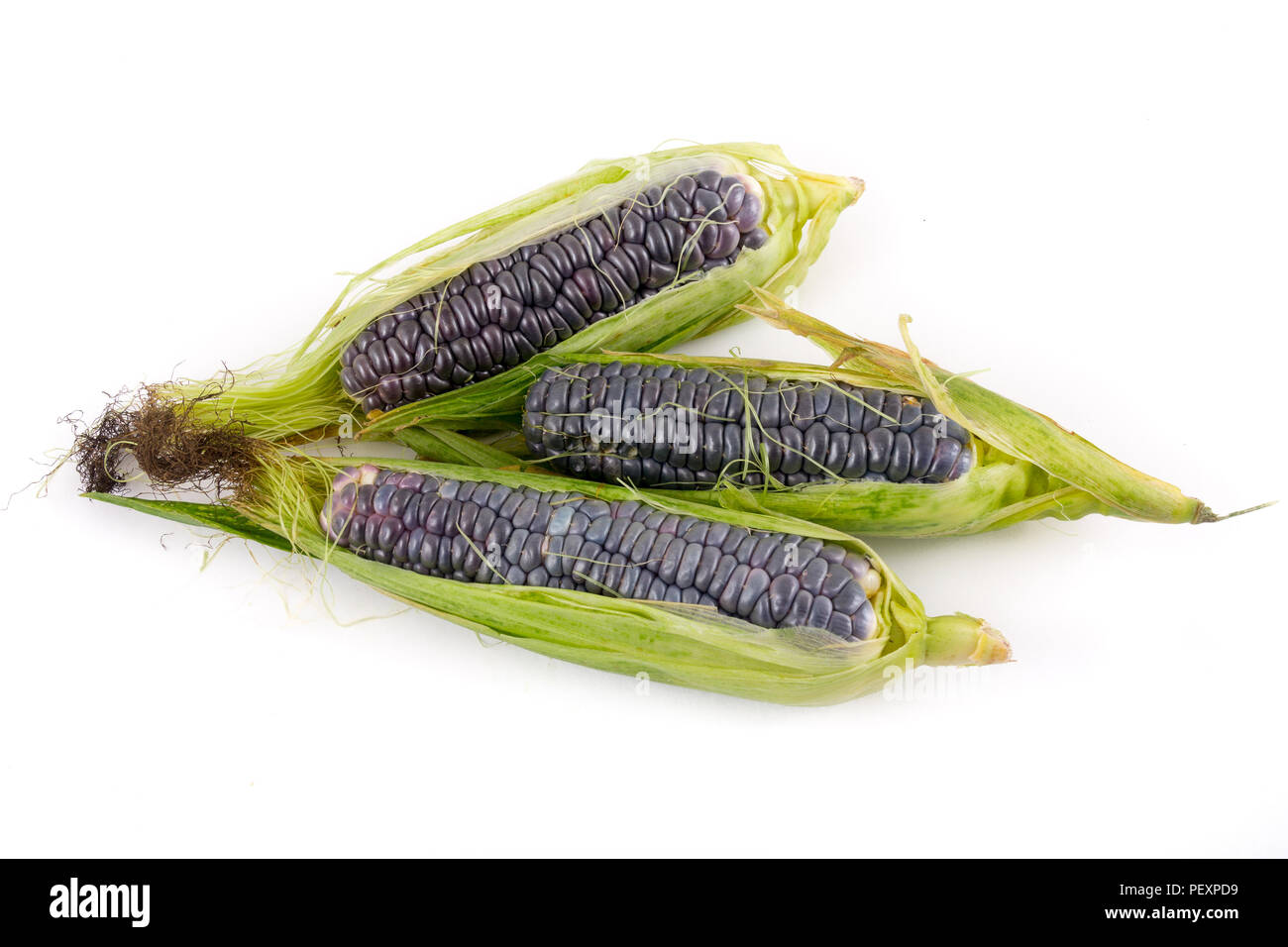 mini blue sweet corn with leaves Stock Photo - Alamy