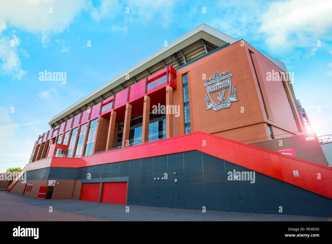LIVERPOOL, UK - MAY 17 2018: Anfield stadium, the home ground of ...