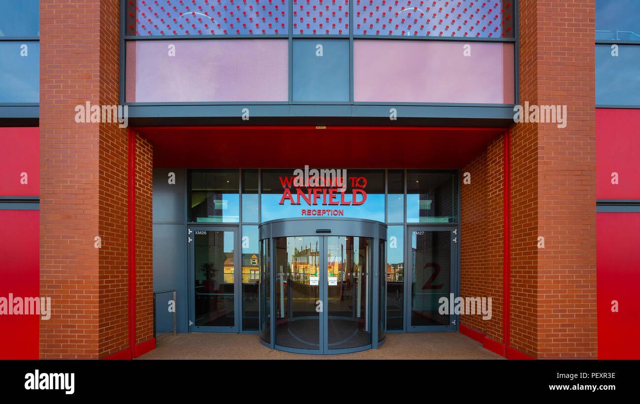 LIVERPOOL, UK - MAY 17 2018: Anfield stadium, the home ground of ...