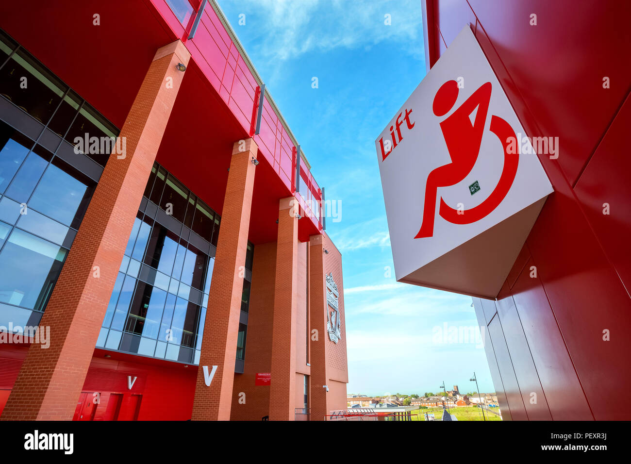 LIVERPOOL, UK - MAY 17 2018: Anfield stadium, the home ground of ...