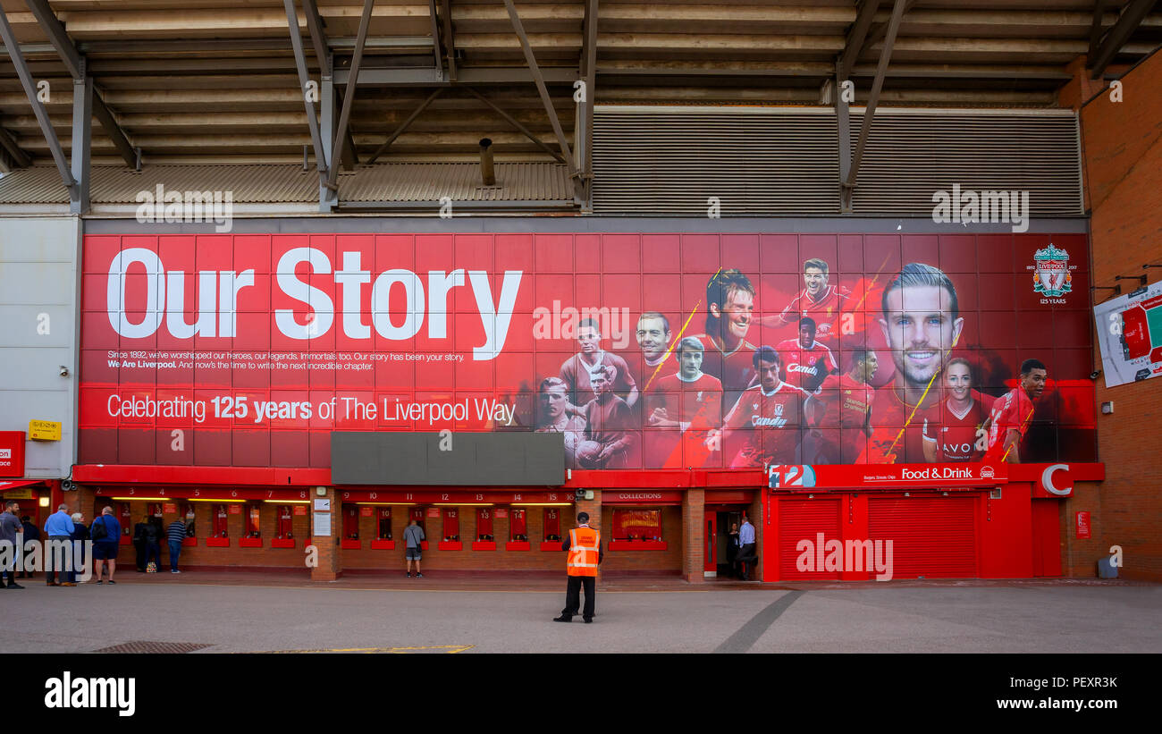 LIVERPOOL, UK - MAY 17 2018: Anfield stadium, the home ground of ...
