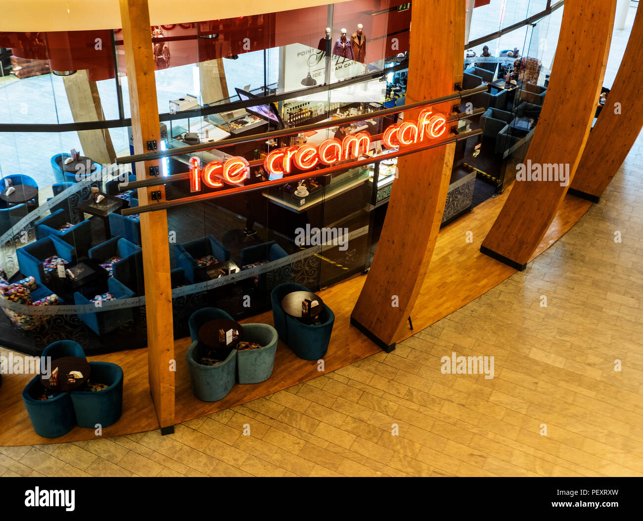 KRAKOW, POLAND - March 20, 2018: Ice cream cafe in Bonarka City Center ...