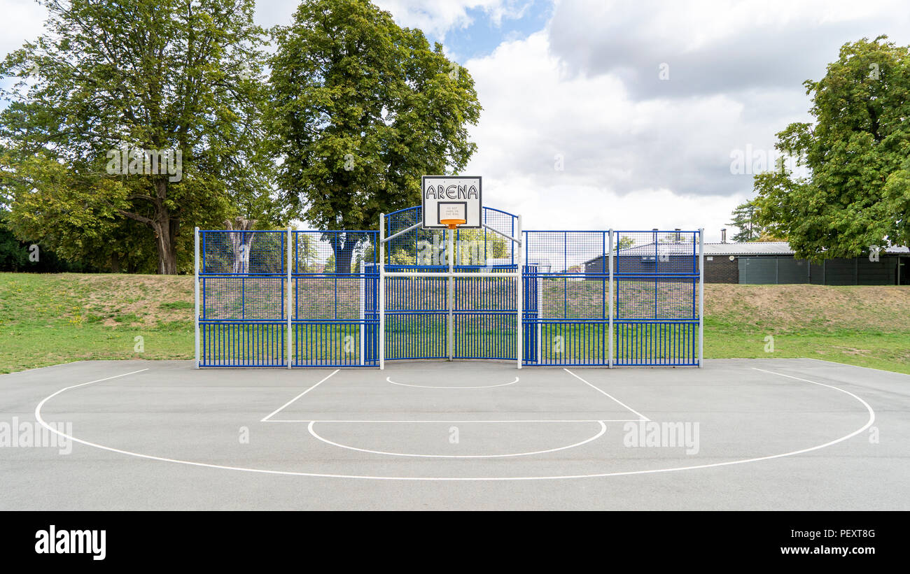 Basketball practice court with white line markings Stock Photo - Alamy
