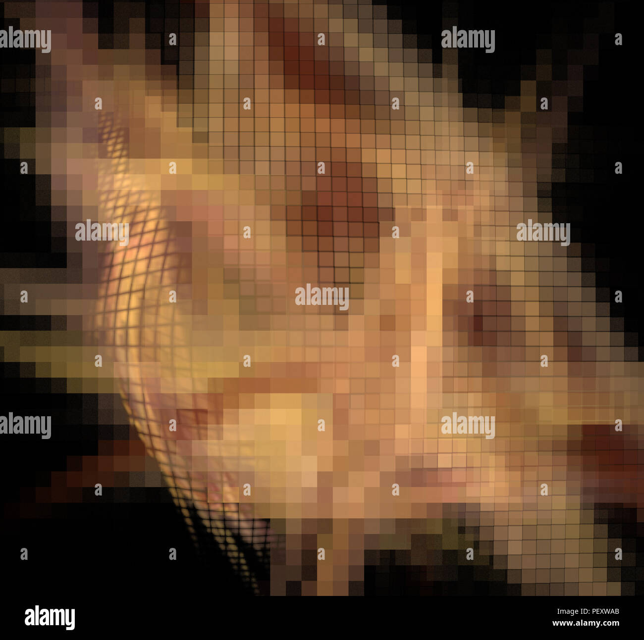 Abstract colorful orange and golden pixel fractal on black background ...