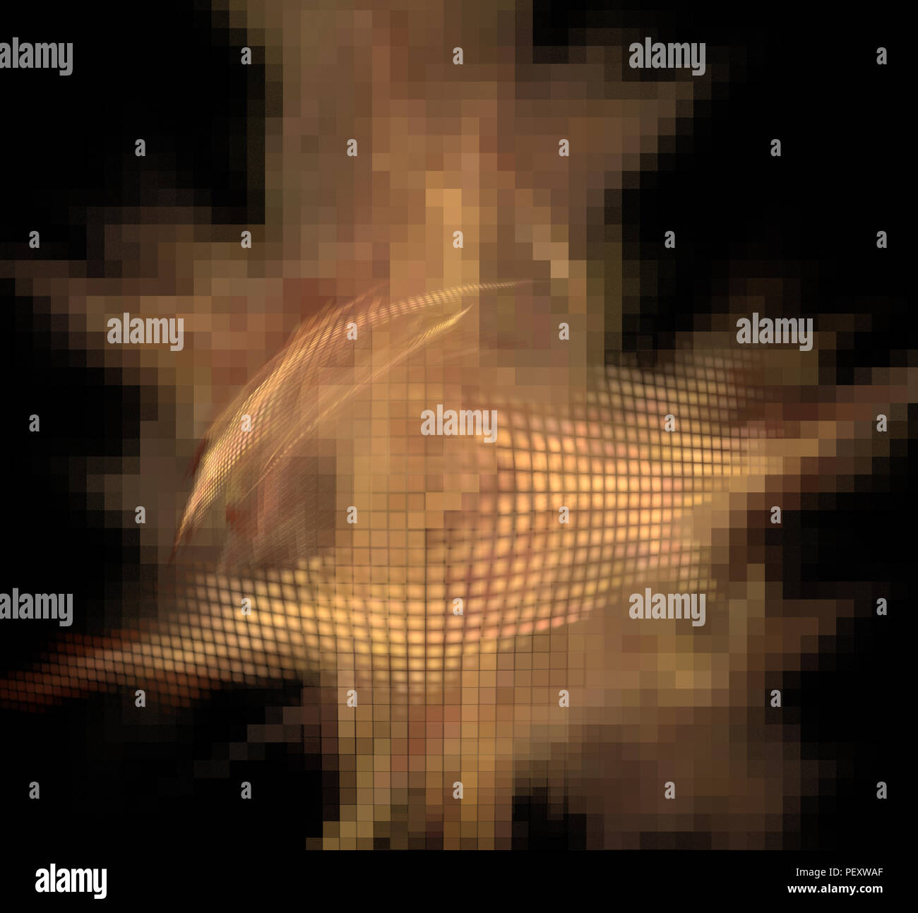 Abstract colorful orange and golden pixel fractal on black background ...